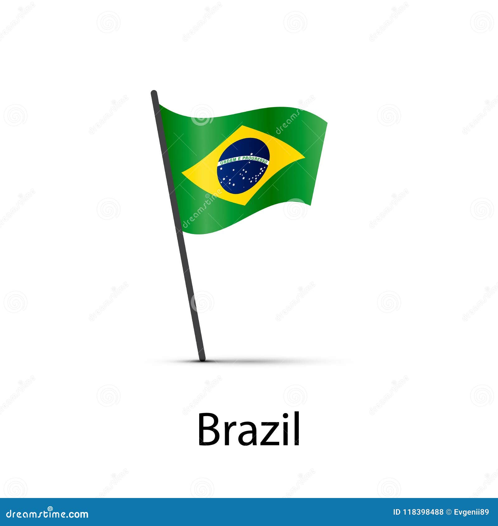 Brazil Flag on Pole, Infographic Element on White Stock Vector ...