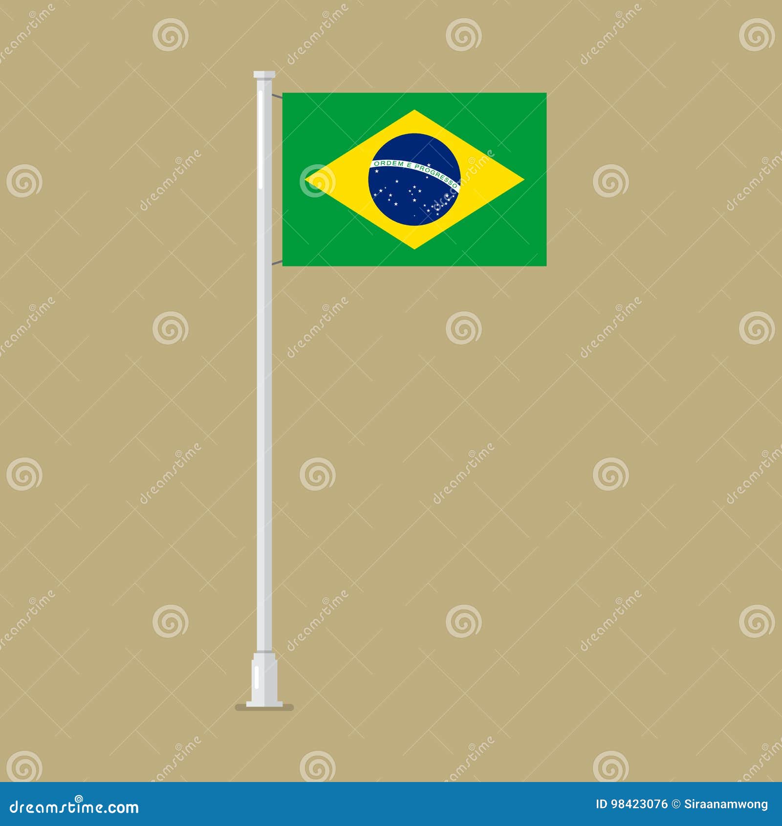 Brazil flag on pole stock vector. Illustration of flapping - 98423076