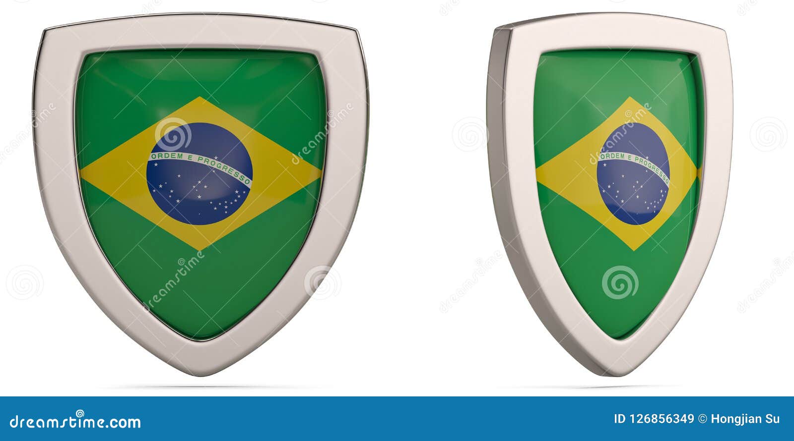 Brazil Flag Shield Symbol Isolated on White Background. 3D Illus Stock ...