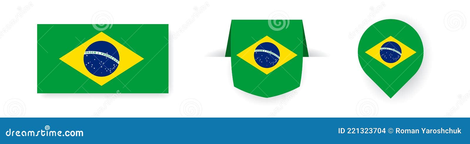 Brazil Flags. Label, Point Icon and Simple Flag Stock Vector ...
