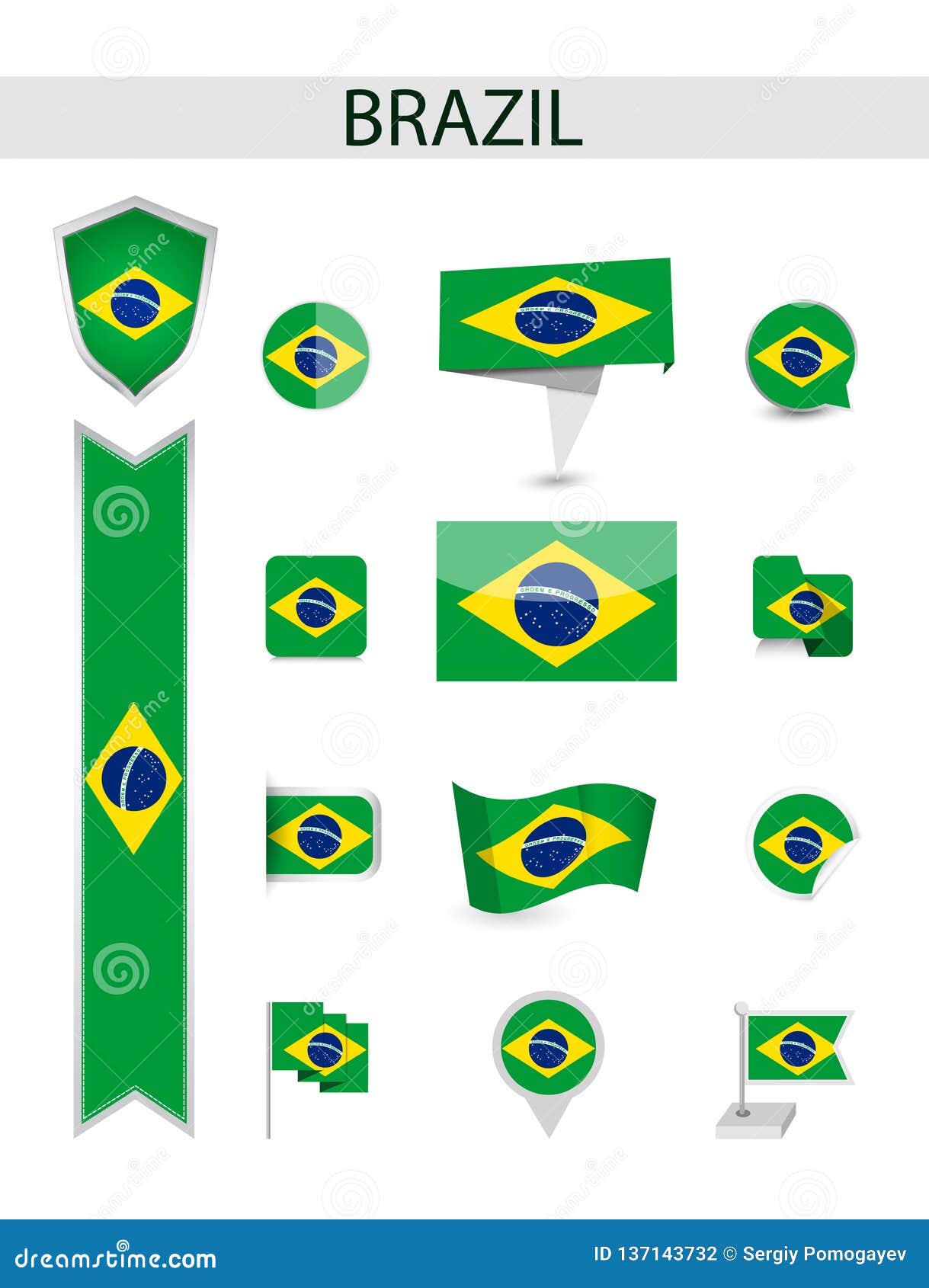 Brazil Flat Flag Collection Stock Vector - Illustration of banner ...