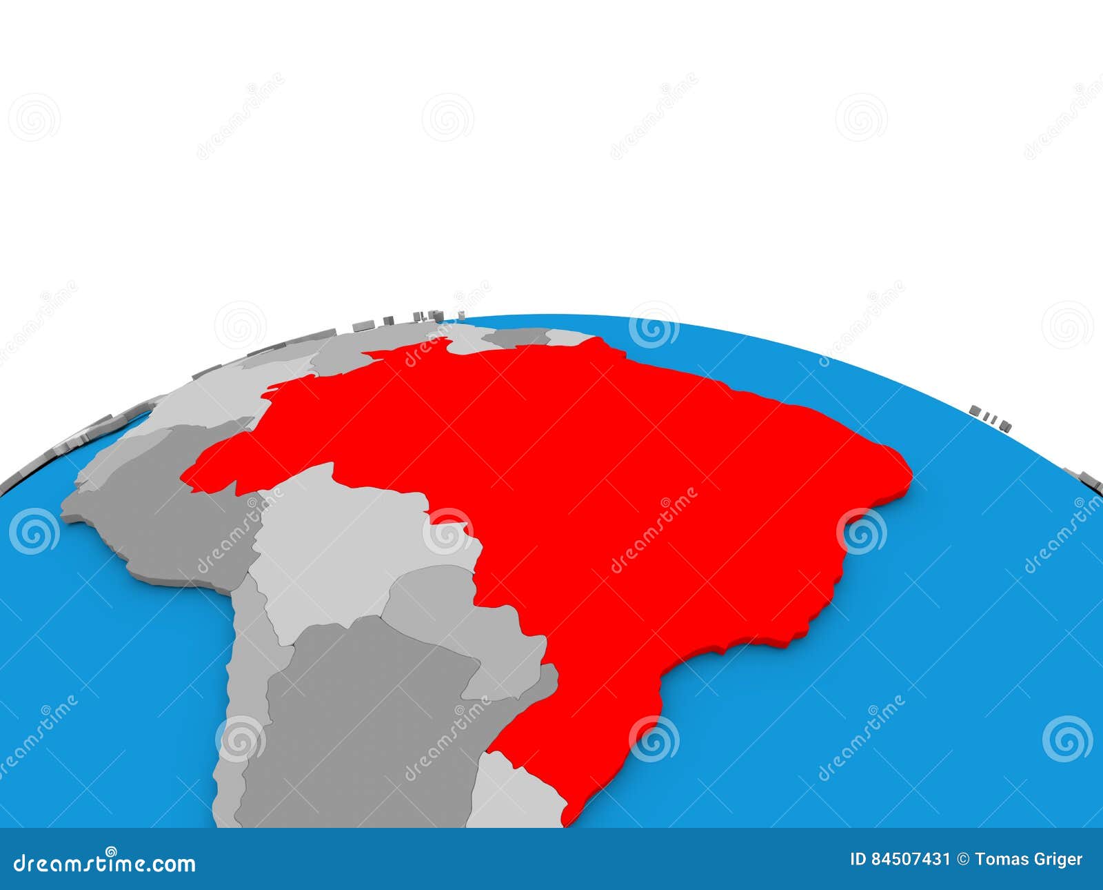 Brazil on globe in red stock illustration. Illustration of render ...