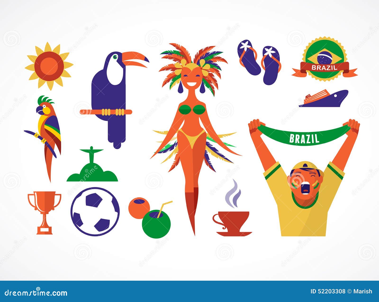 Brazil Icons and Illustration Stock Vector - Illustration of happy ...