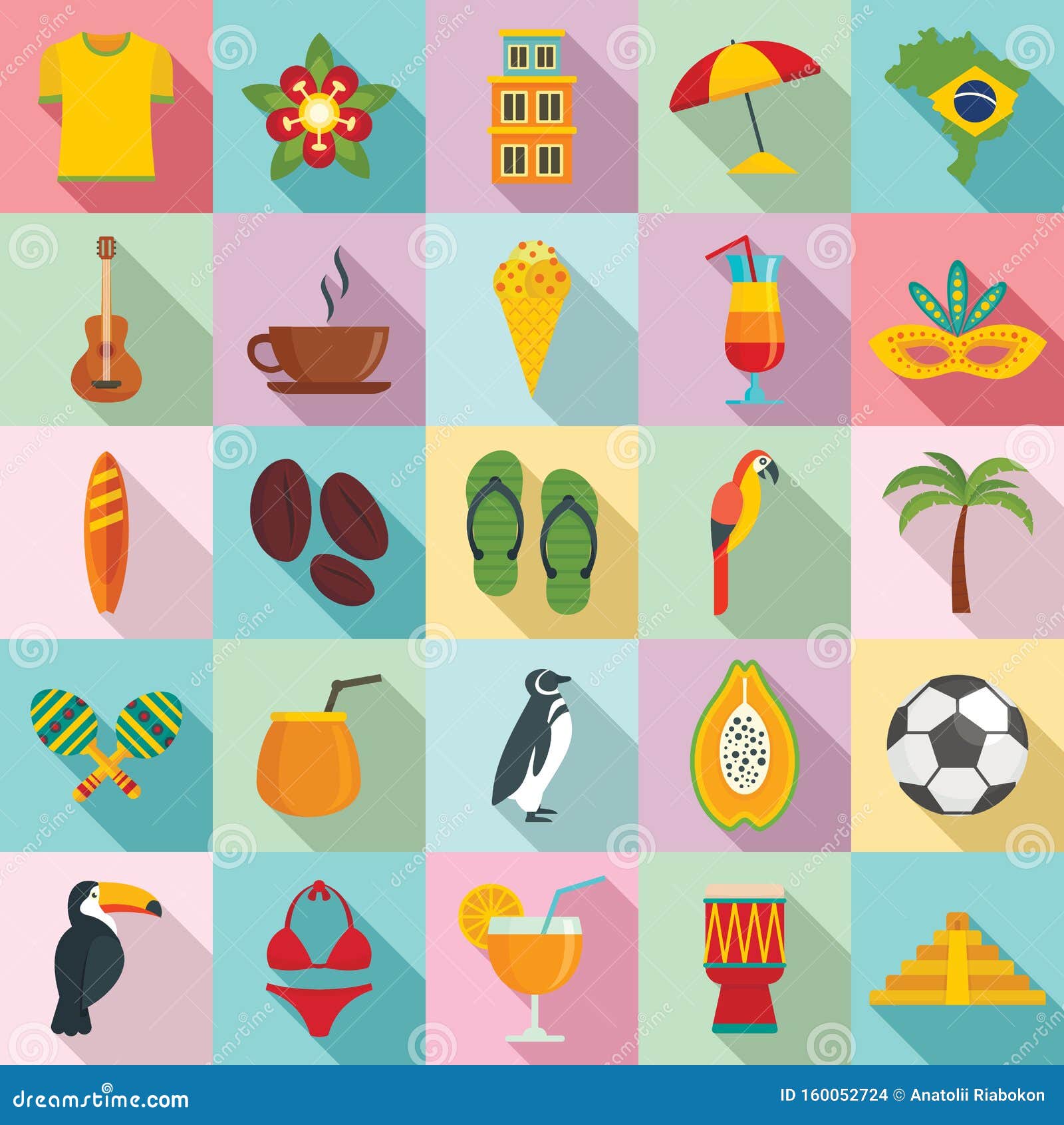 Brazil Icons Set, Flat Style Stock Vector - Illustration of music ...