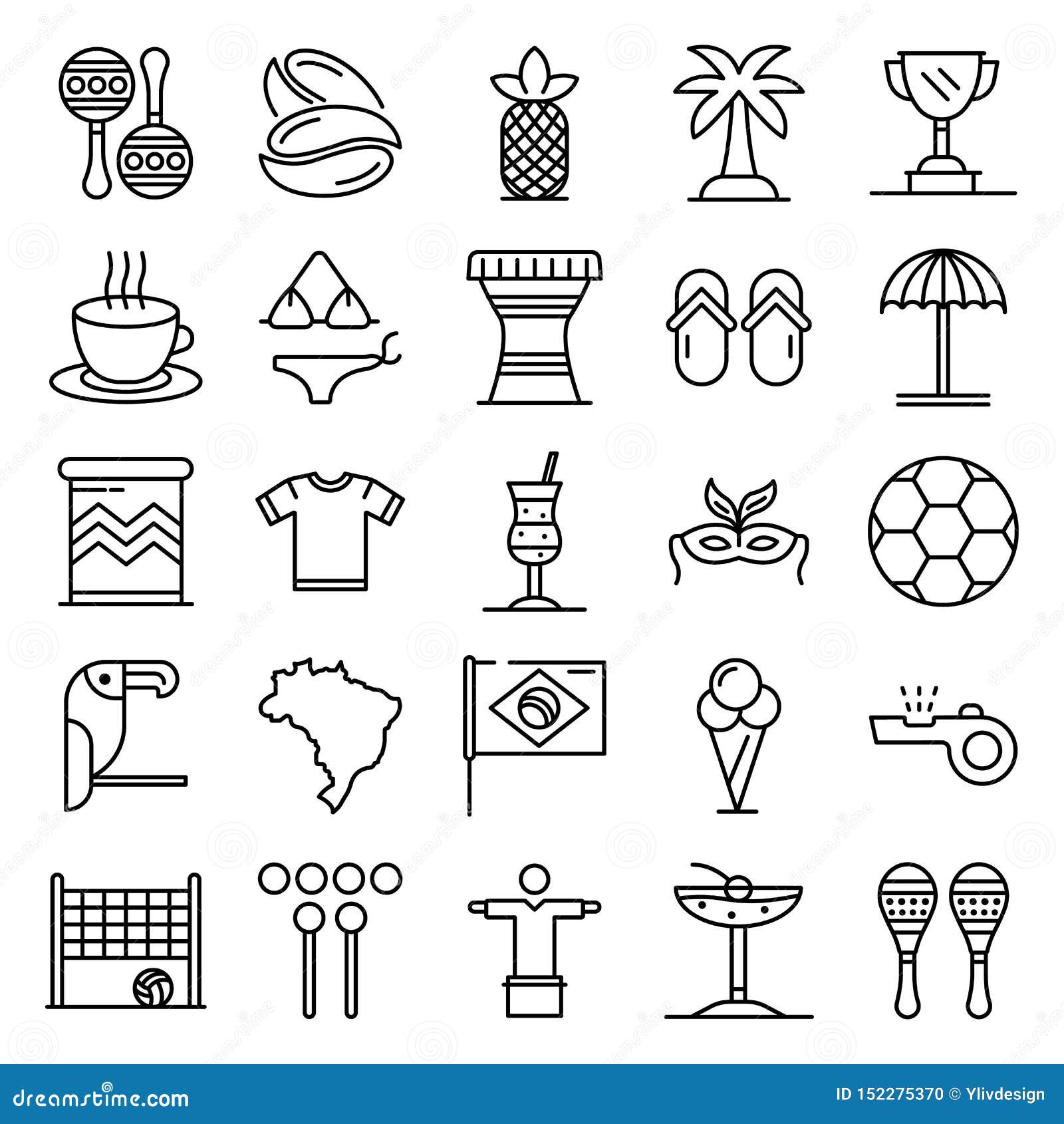 Brazil Icons Set, Outline Style Stock Vector - Illustration of element ...