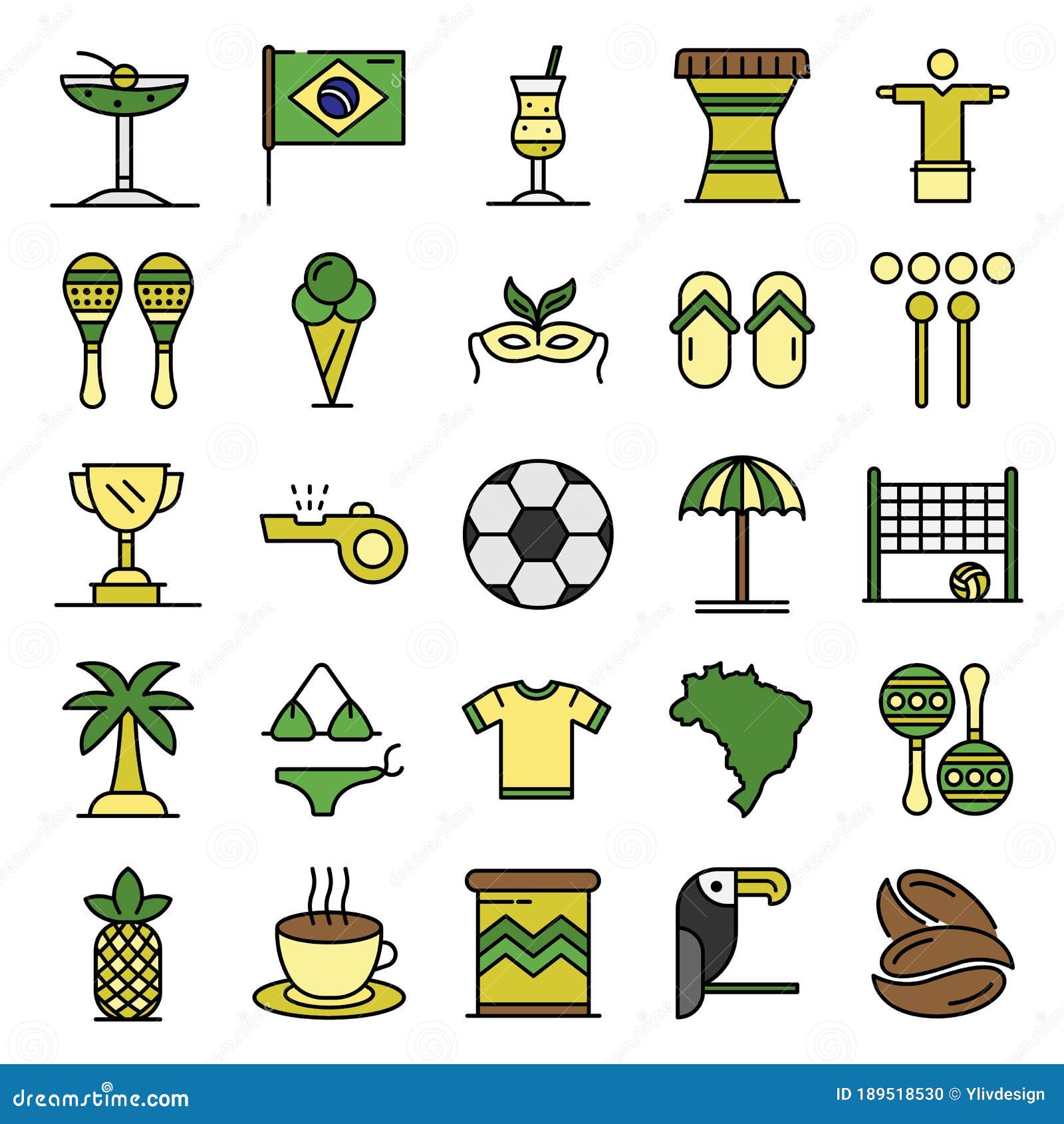 Brazil icons vector flat stock vector. Illustration of football - 189518530