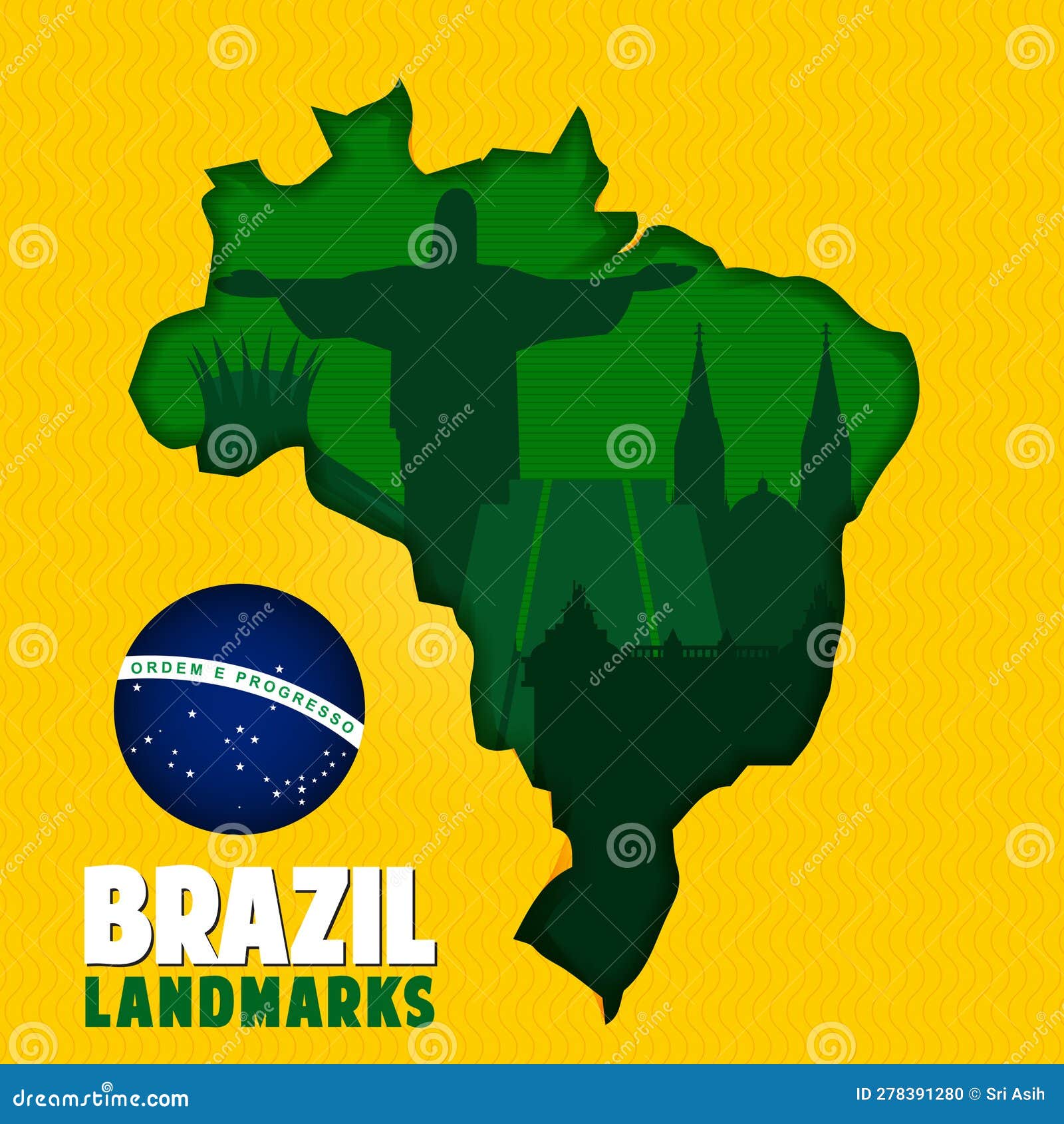 Brazil Landmark Inside the Map Vector Illustration Stock Vector ...