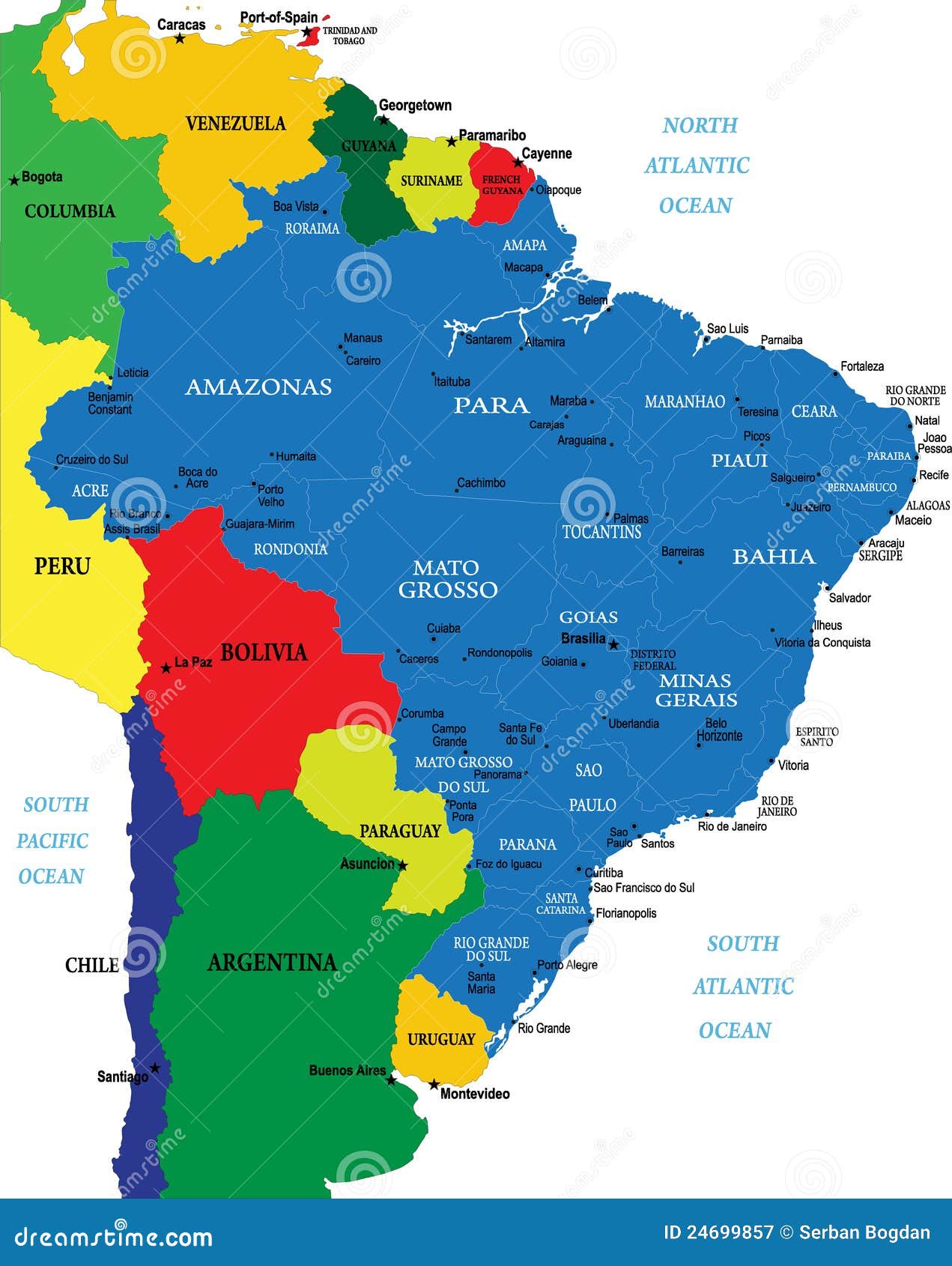 Brazil map stock vector. Illustration of noronha, jericoacoara - 24699857