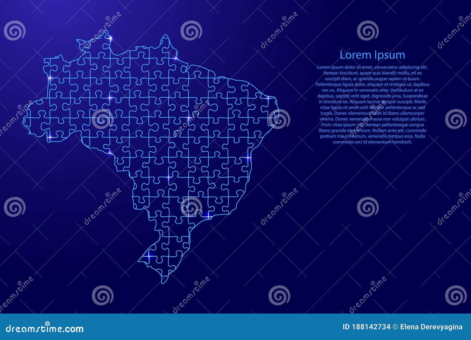Brazil Map from Blue Pattern from Composed Puzzles and Glowing Space ...