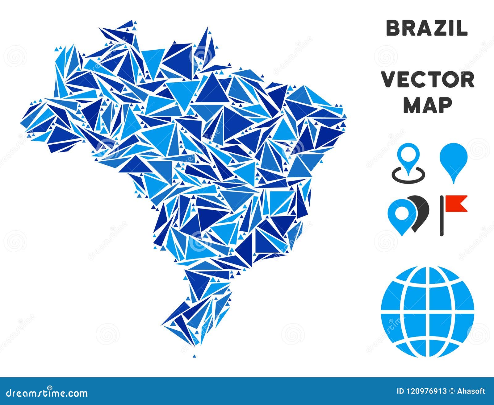 Blue Triangle Brazil Map stock vector. Illustration of combined - 120976913