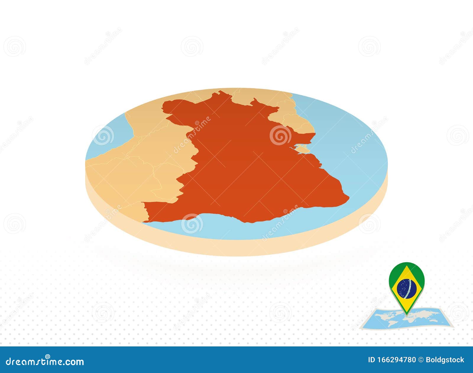 Brazil Map Designed in Isometric Style, Orange Circle Map Stock Vector ...
