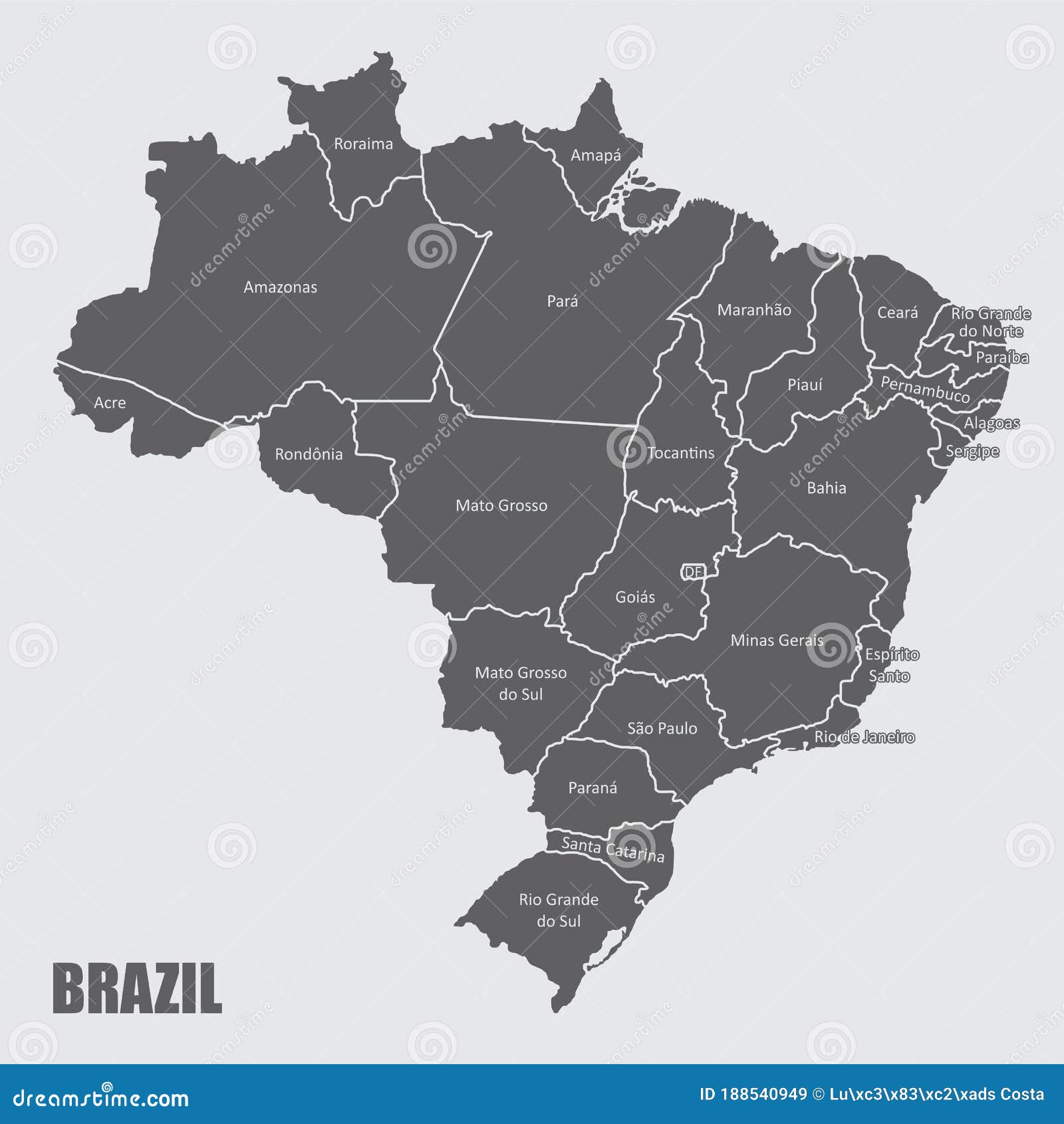 Brazil regions map stock illustration. Illustration of travel - 188540949