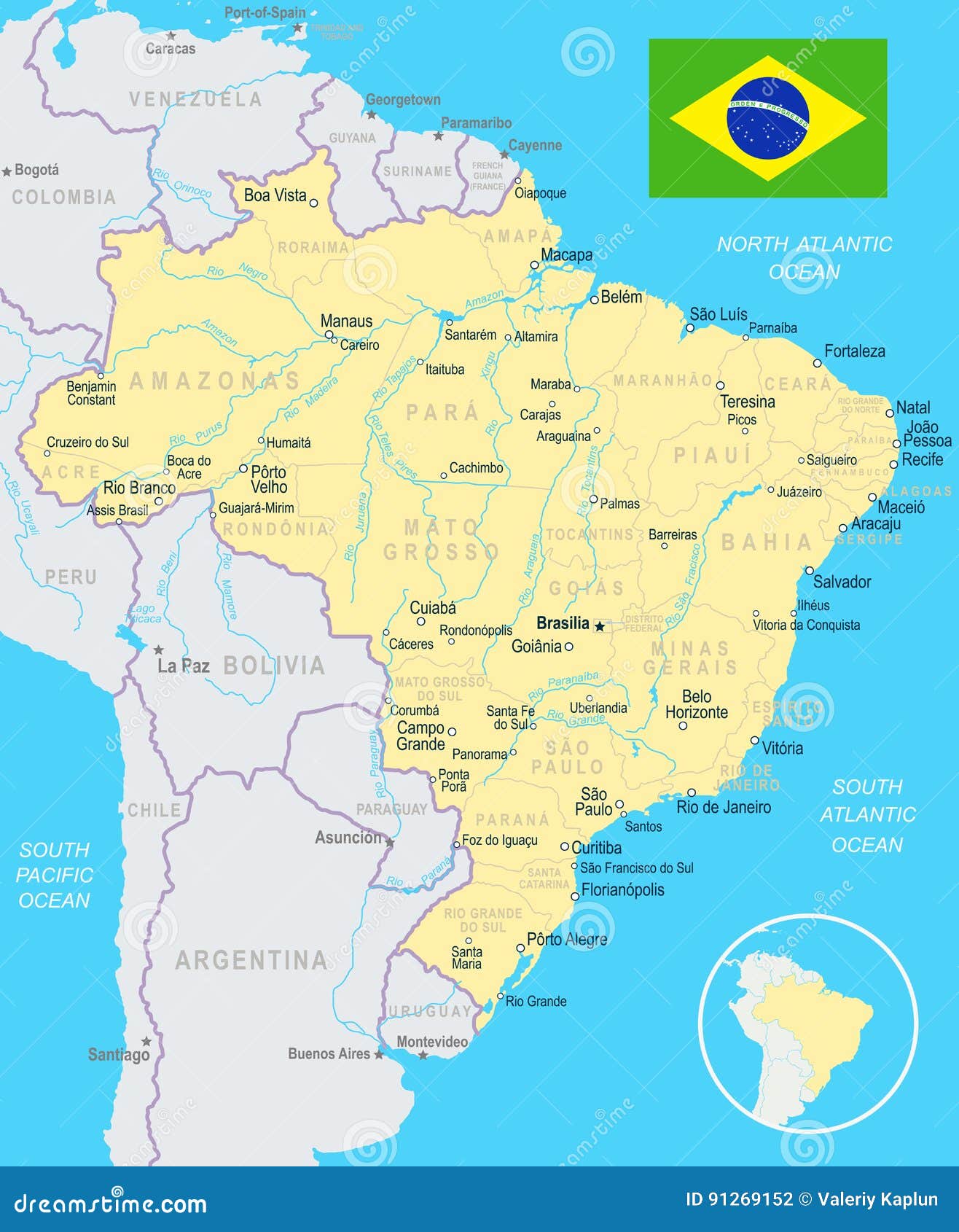 Brazil - Map and Flag - Illustration Stock Illustration - Illustration ...