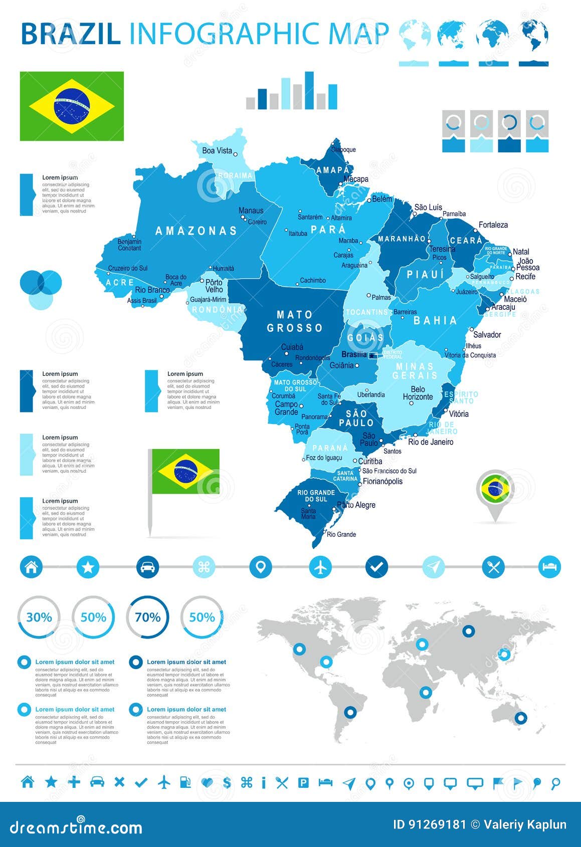Brazil - Map and Flag - Infographic Illustration Stock Illustration ...