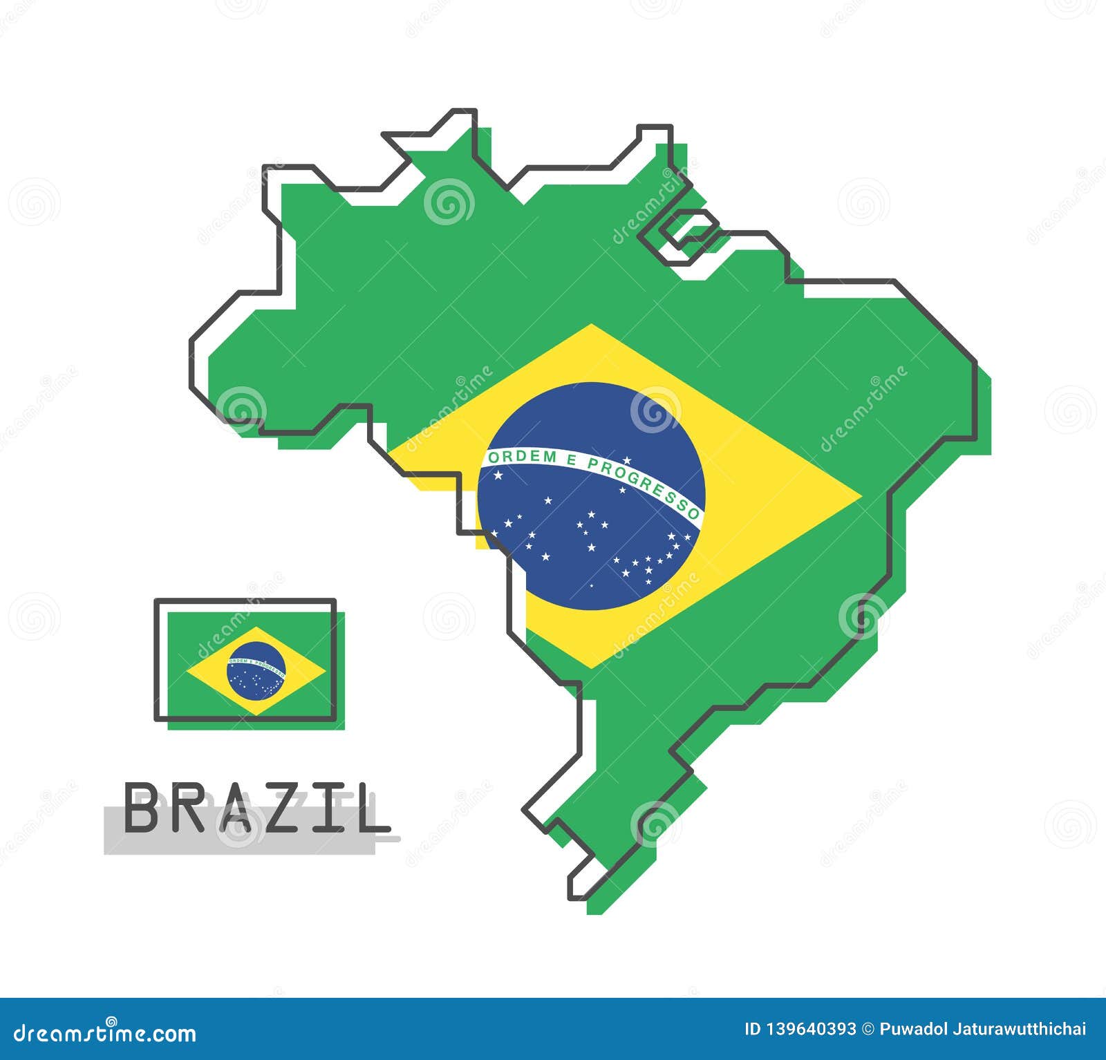 Brazil Map and Flag . Modern Simple Line Cartoon Design Stock Vector ...