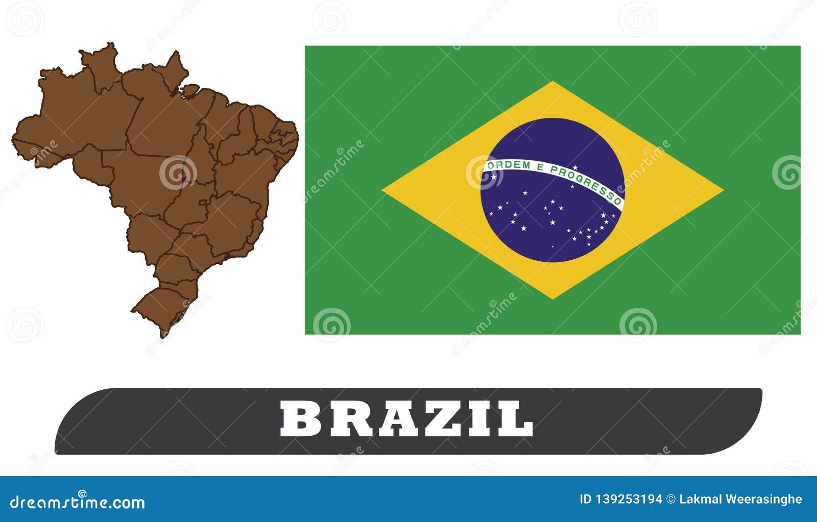 Brazil Map and Flag stock vector. Illustration of design - 139253194