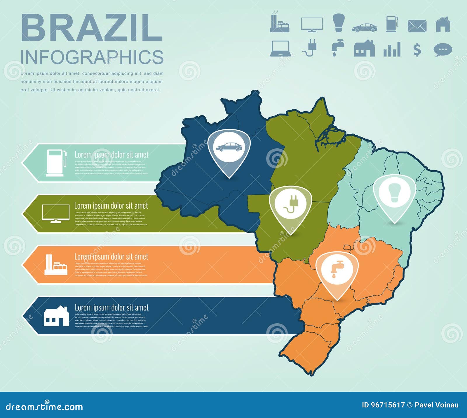 Brazil Map with Infographic Elements. Infographics Layouts Stock Vector ...