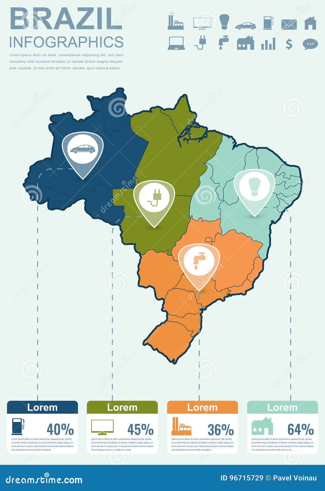 Brazil Map with Infographic Elements. Infographics Layouts Stock Vector ...