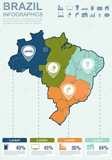 Brazil Map with Infographic Elements. Infographics Layouts Stock Vector ...