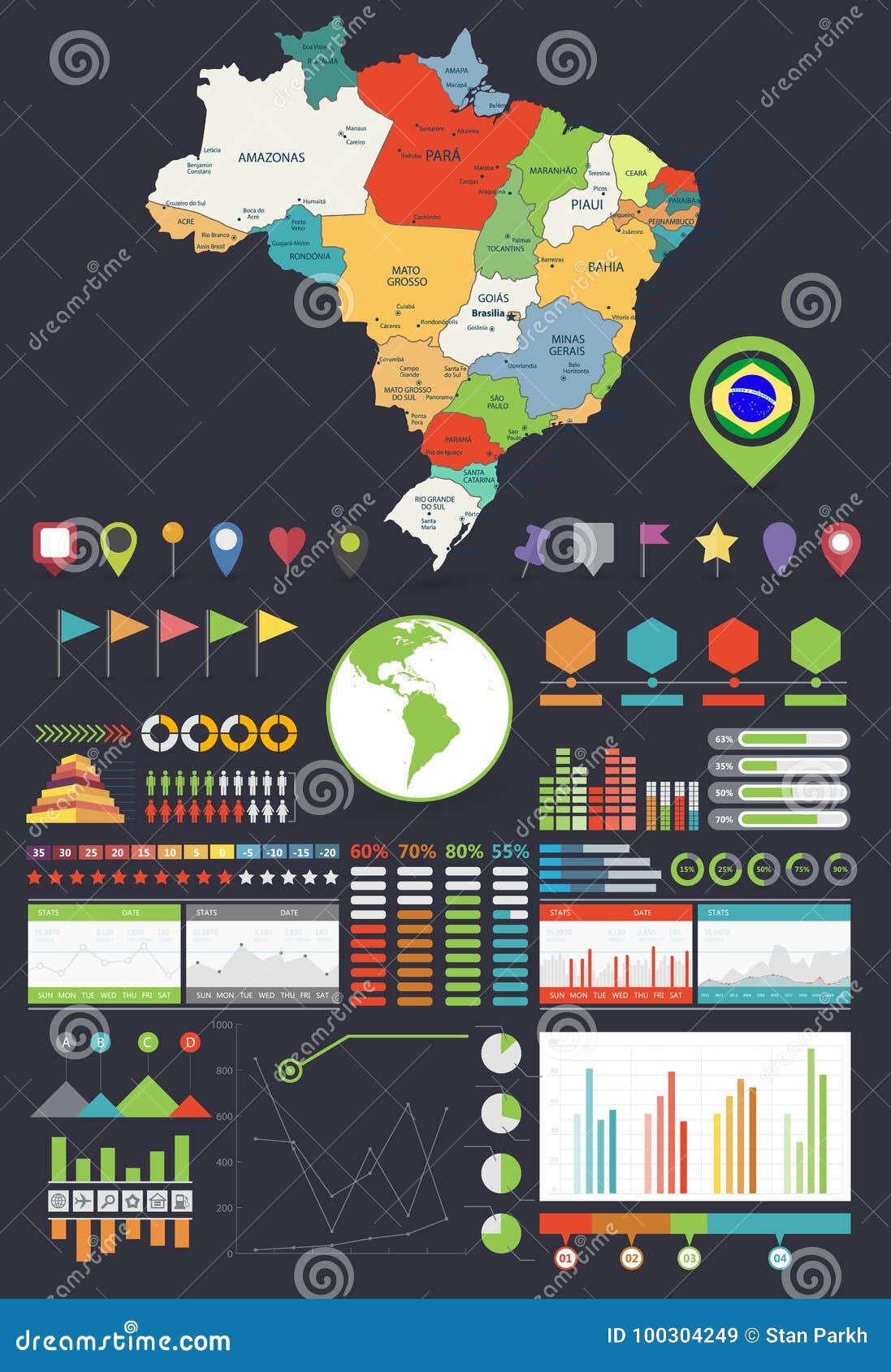 Brazil Map and Infographics Design Elements Stock Vector - Illustration ...