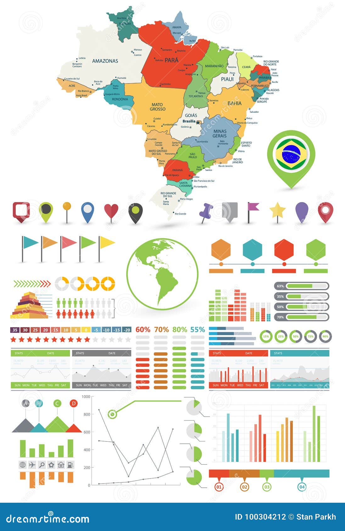 Brazil Map and Infographics Design Elements Stock Vector - Illustration ...