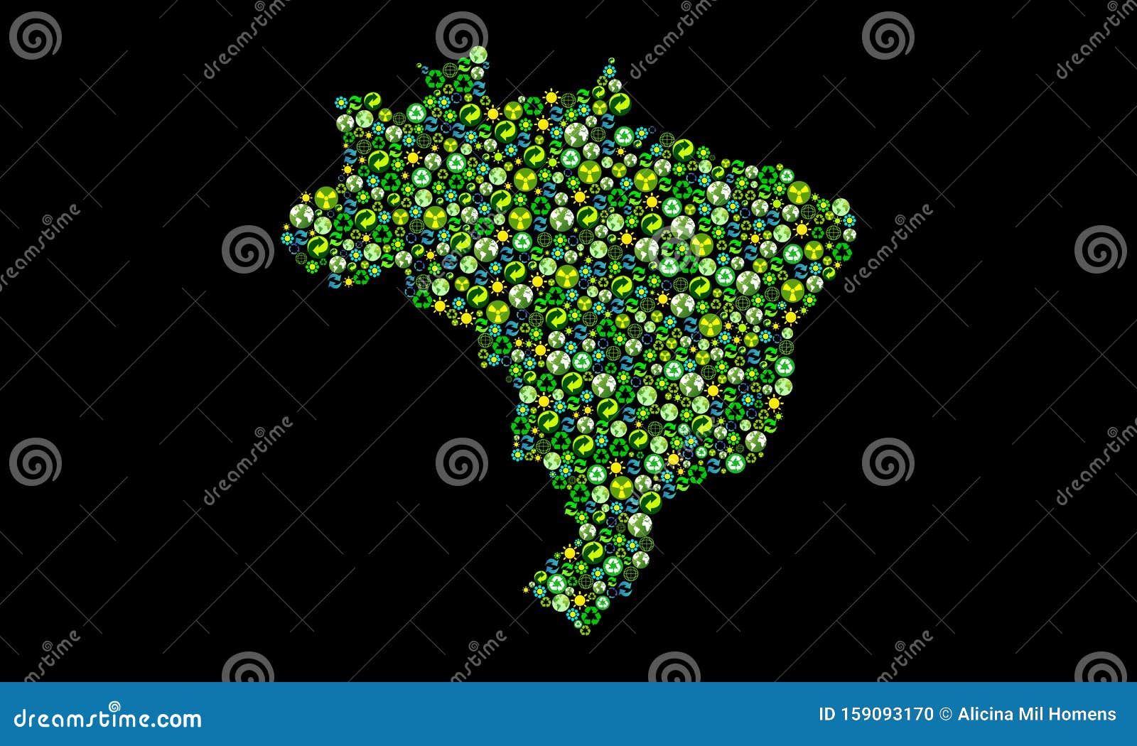 Brazil Map Made with Ecological Symbols on Dark Background Stock ...