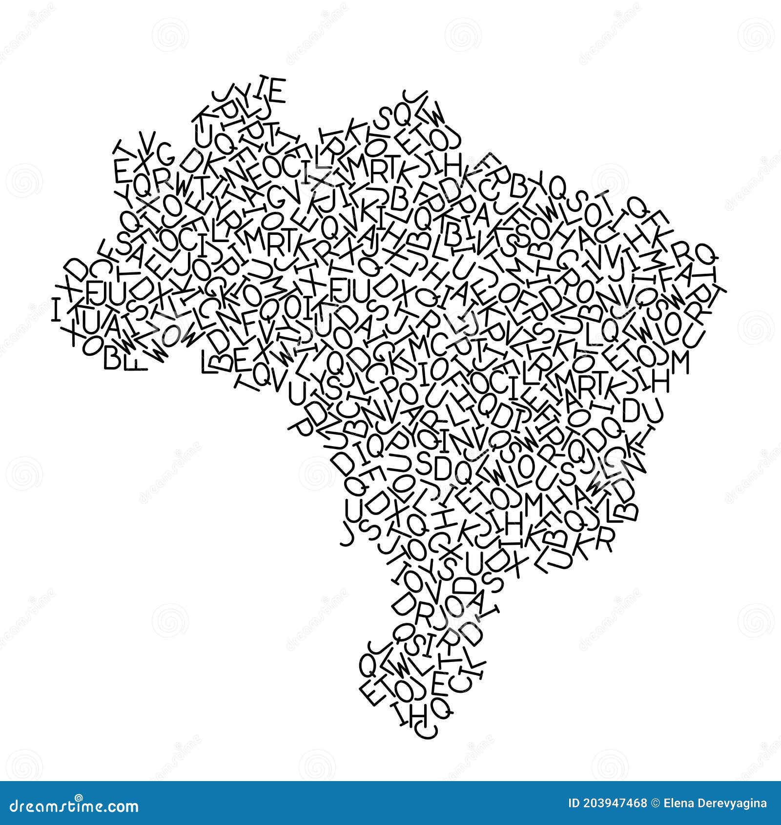 Brazil Map from Pattern of Black Latin Alphabet Scattered Letters ...