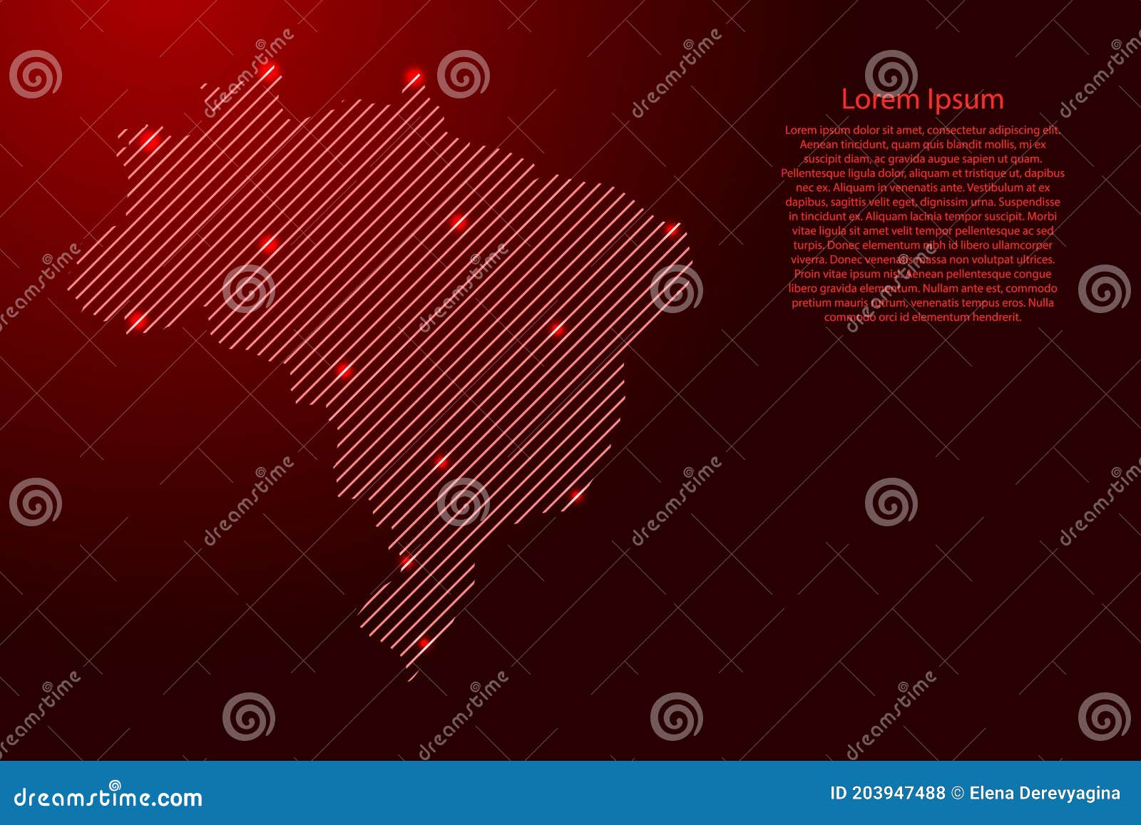 Brazil Map from Red Pattern Slanted Parallel Lines and Glowing Space ...