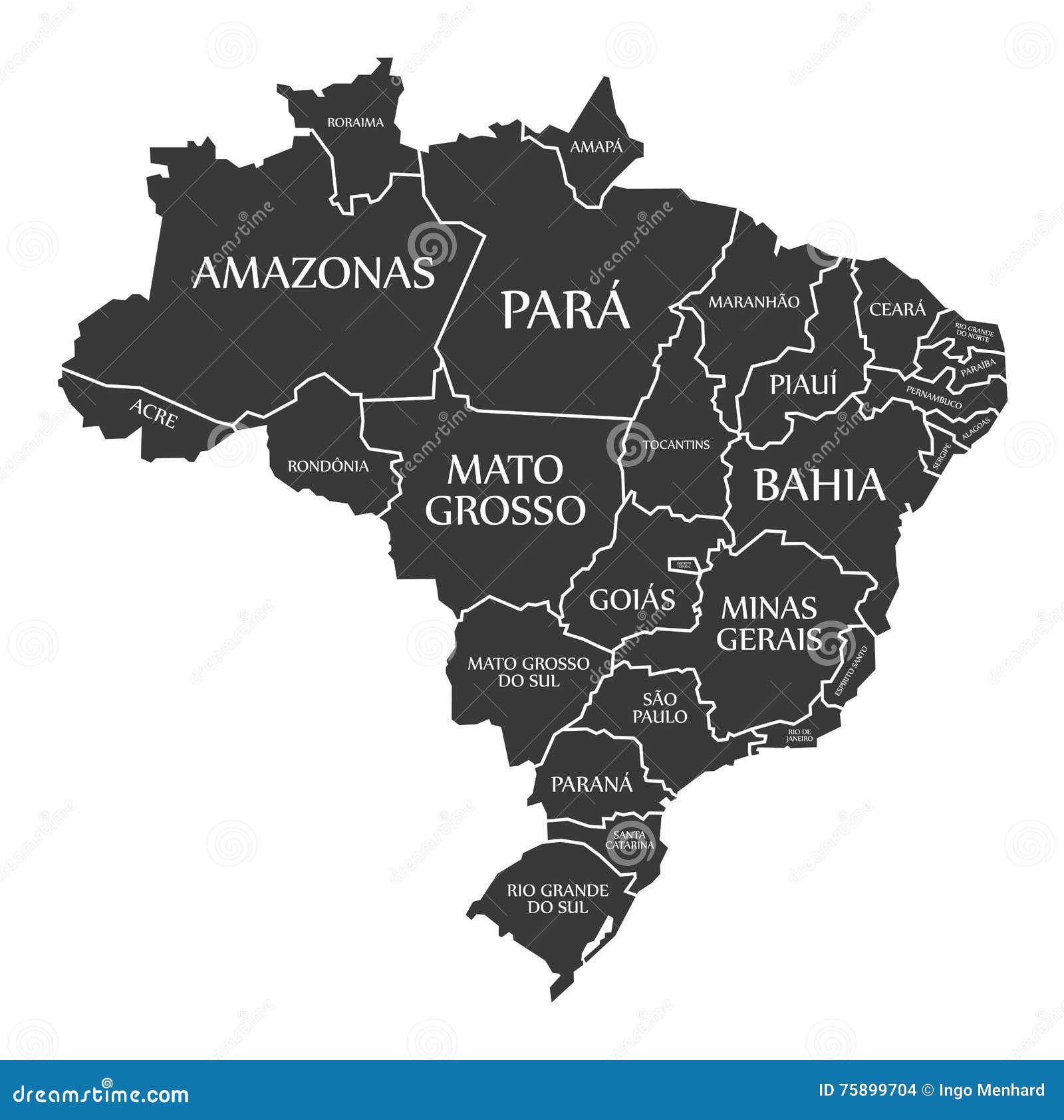 Brazil Map with States and Labelled Black Stock Illustration ...