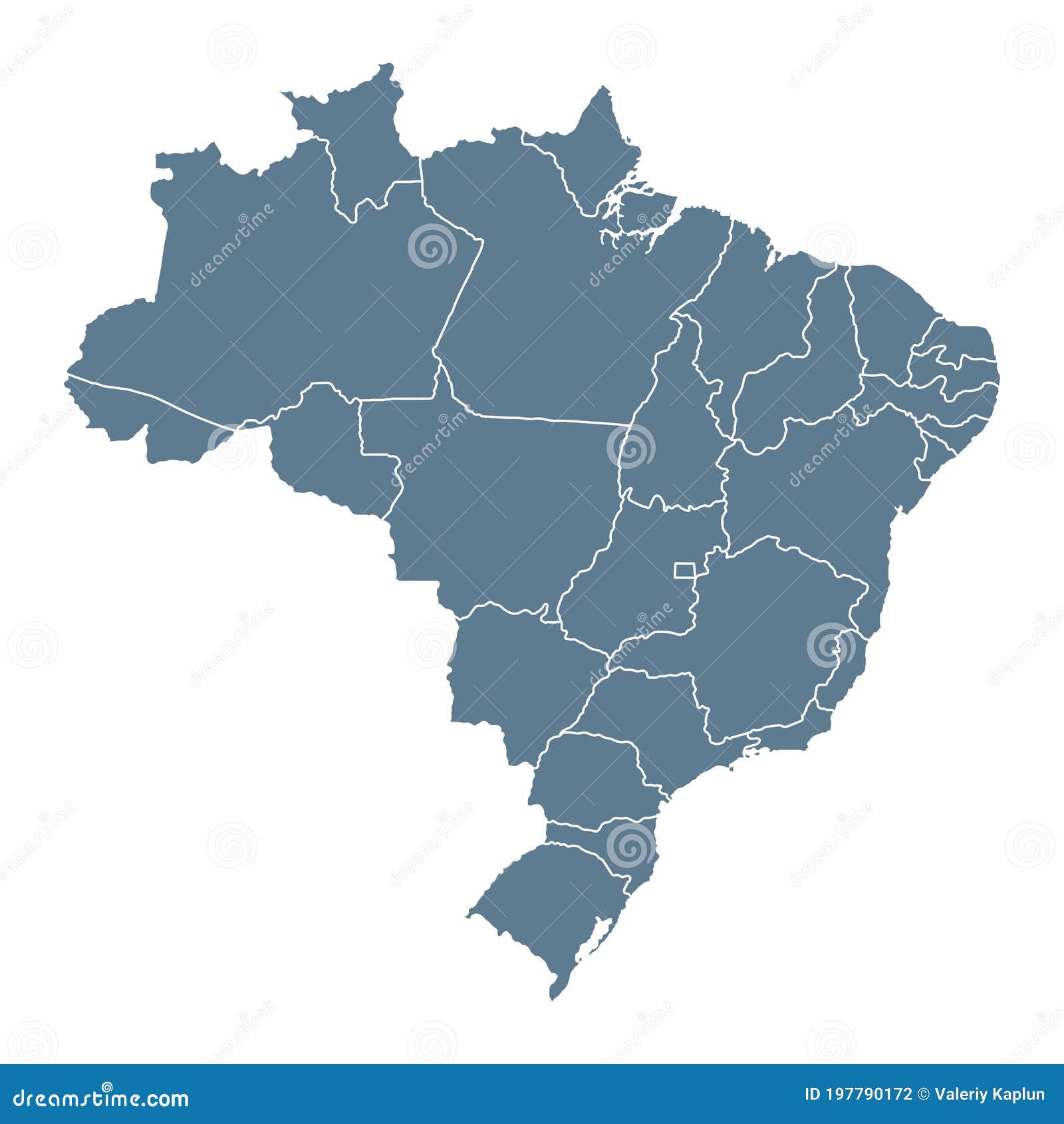 Brazil Map - Vector Solid Contour and State Regions Stock Illustration ...