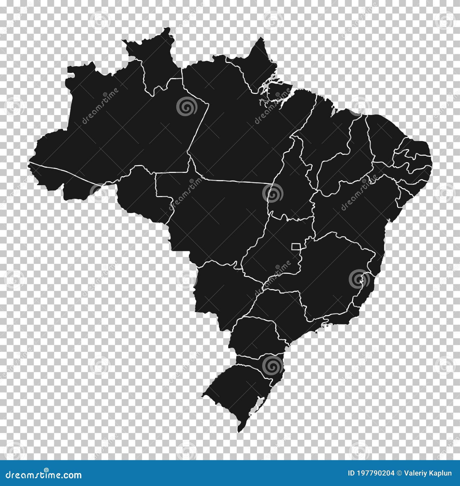 Brazil Map - Vector Solid Contour and State Regions on Transparent ...