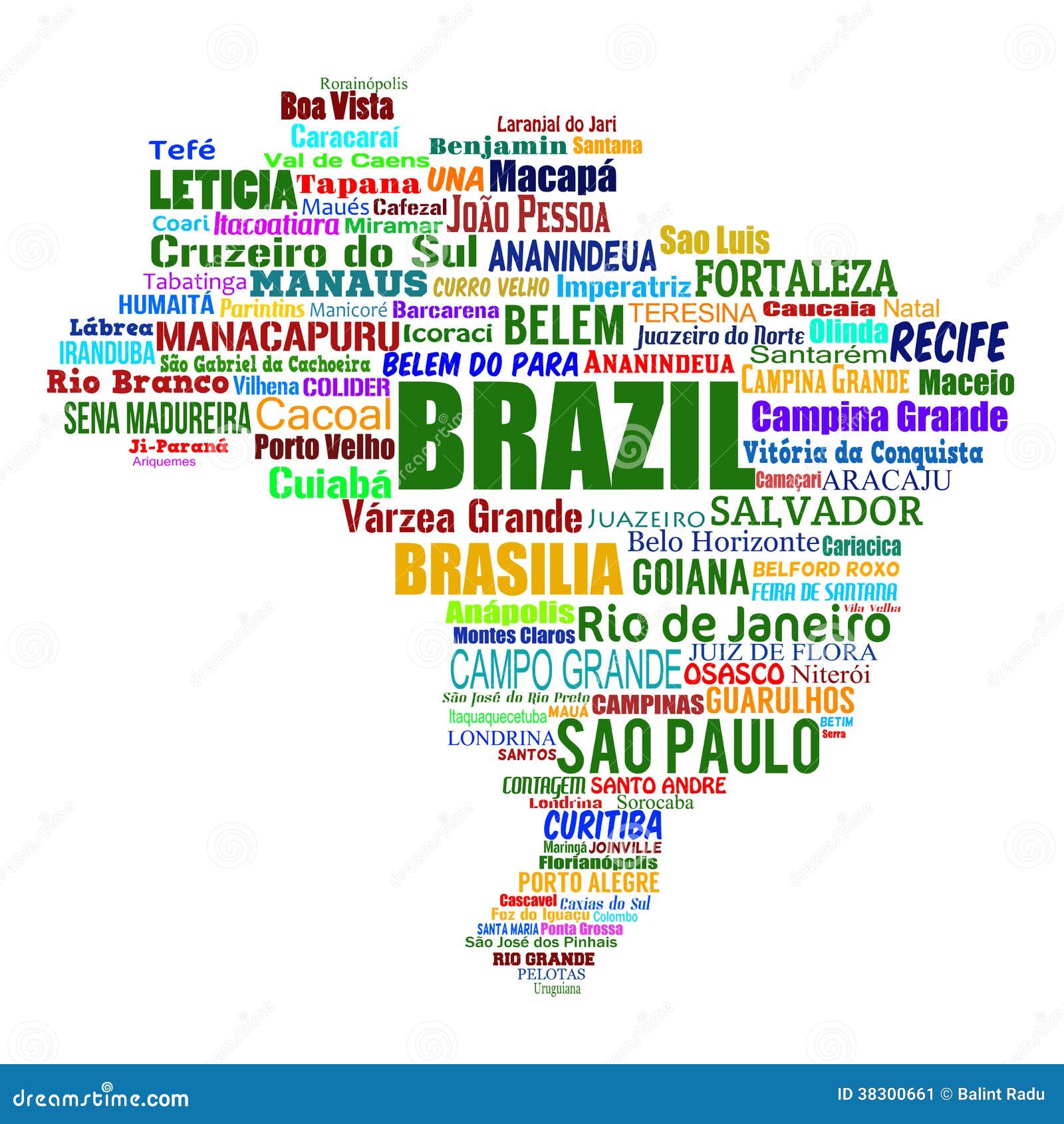 Brazil Map and Words with Larger Cities Stock Vector - Illustration of ...