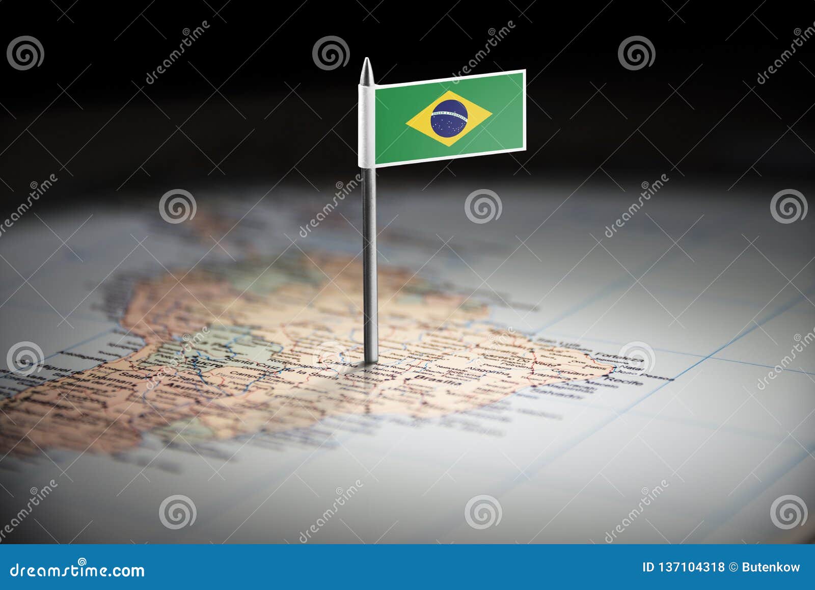 Brazil Marked With A Flag On The Map Stock Photography | CartoonDealer ...