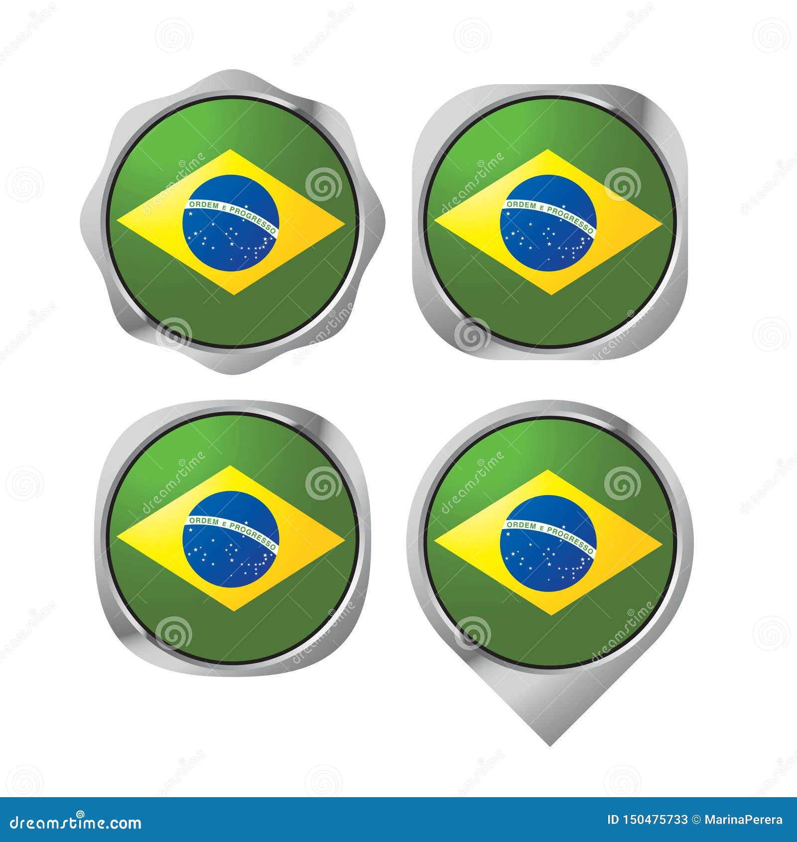 Brazil National Flag Button Variations Stock Vector - Illustration of ...