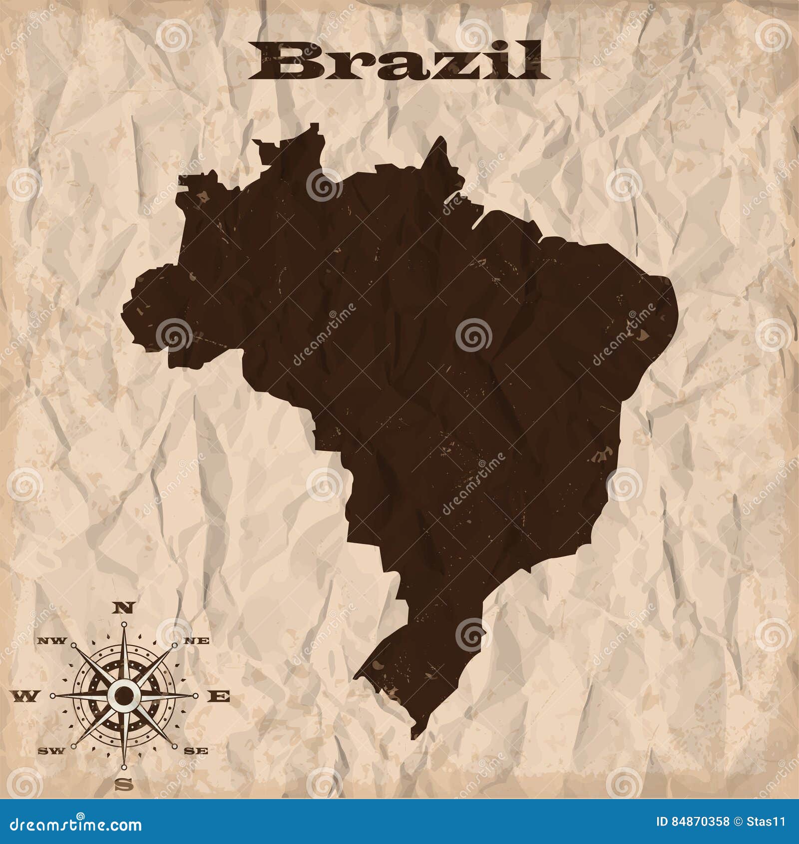 Brazil Old Map with Grunge and Crumpled Paper. Vector Illustration ...