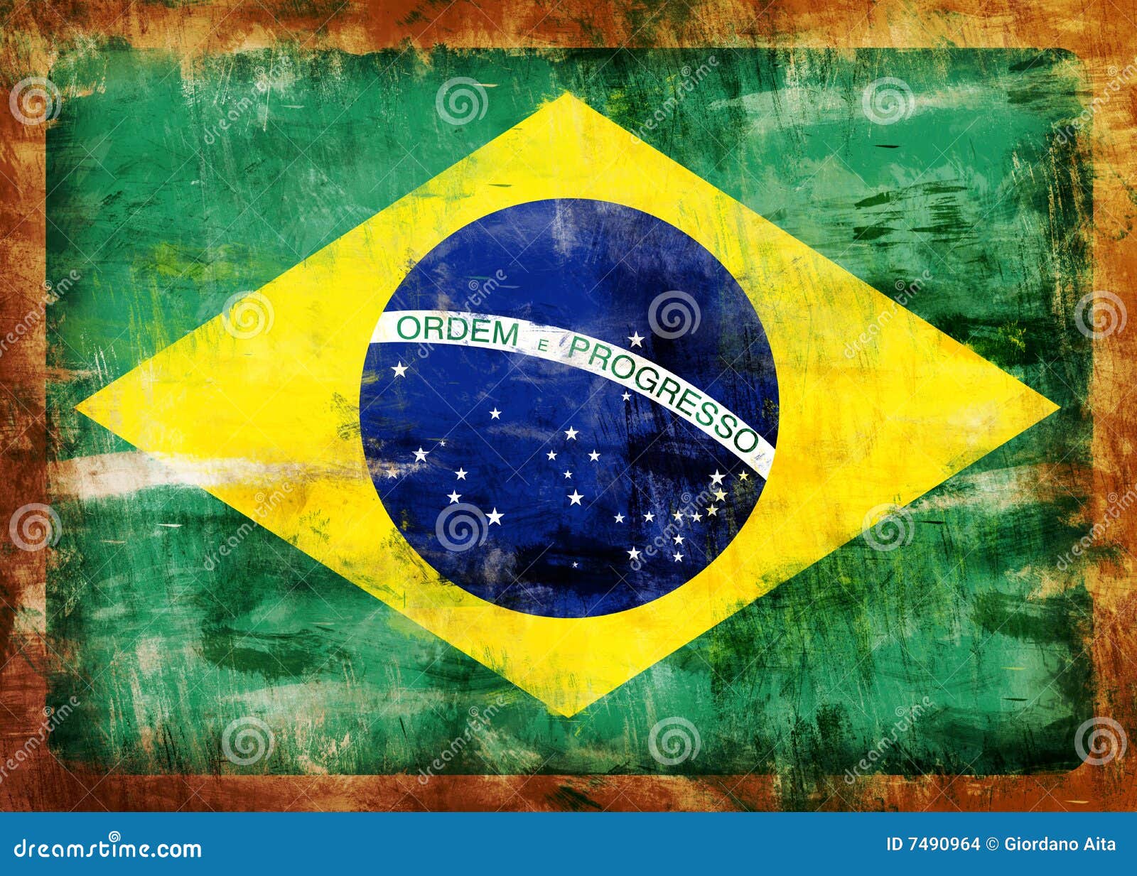 Brazil old painted flag stock illustration. Illustration of patriot ...