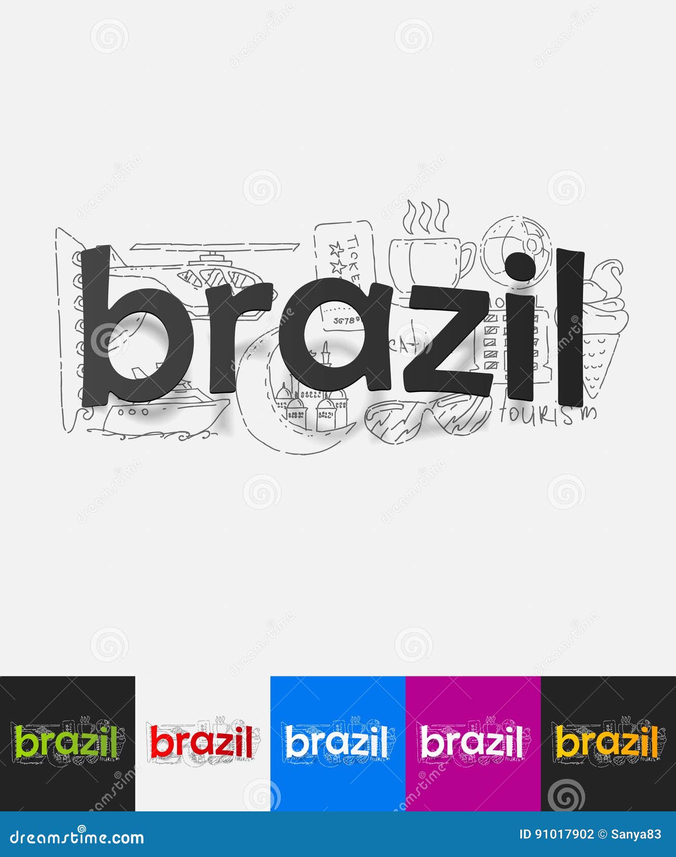 Brazil Paper Sticker with Hand Drawn Elements Stock Vector ...