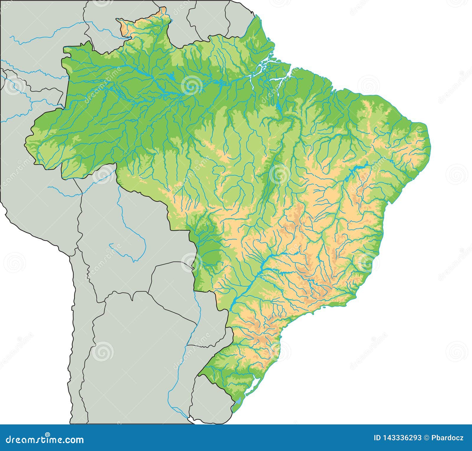 High Detailed Brazil Physical Map. Stock Vector - Illustration of ...