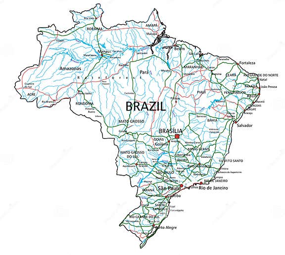 High Detailed Brazil Road Map with Labeling. Stock Vector ...