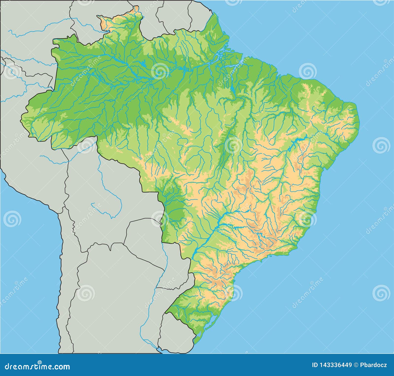 High Detailed Brazil Physical Map. Stock Vector - Illustration of ...