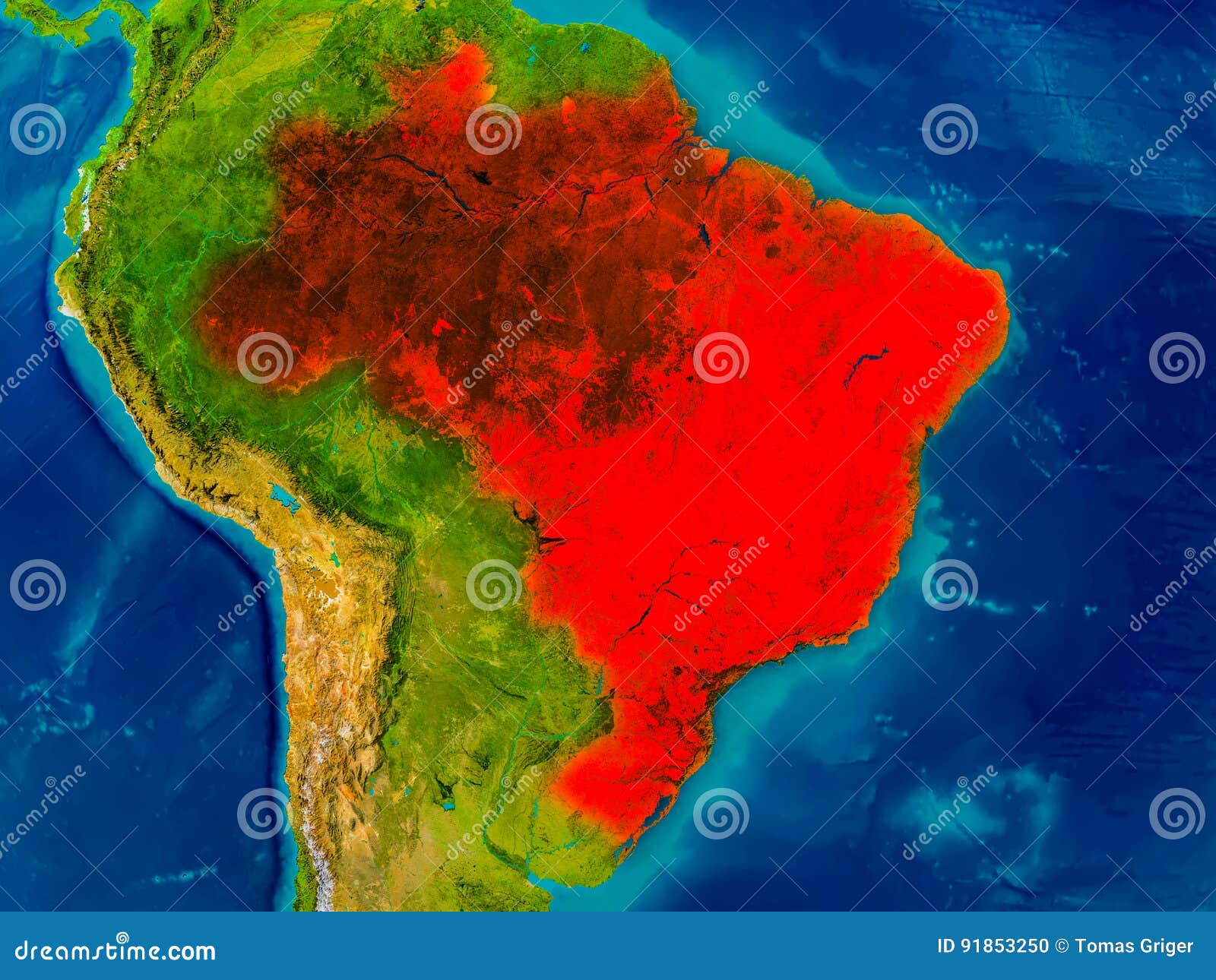 Brazil on physical map stock illustration. Illustration of highlighted ...