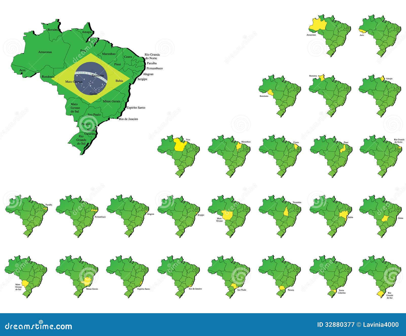 Brazil provinces maps stock vector. Illustration of green - 32880377