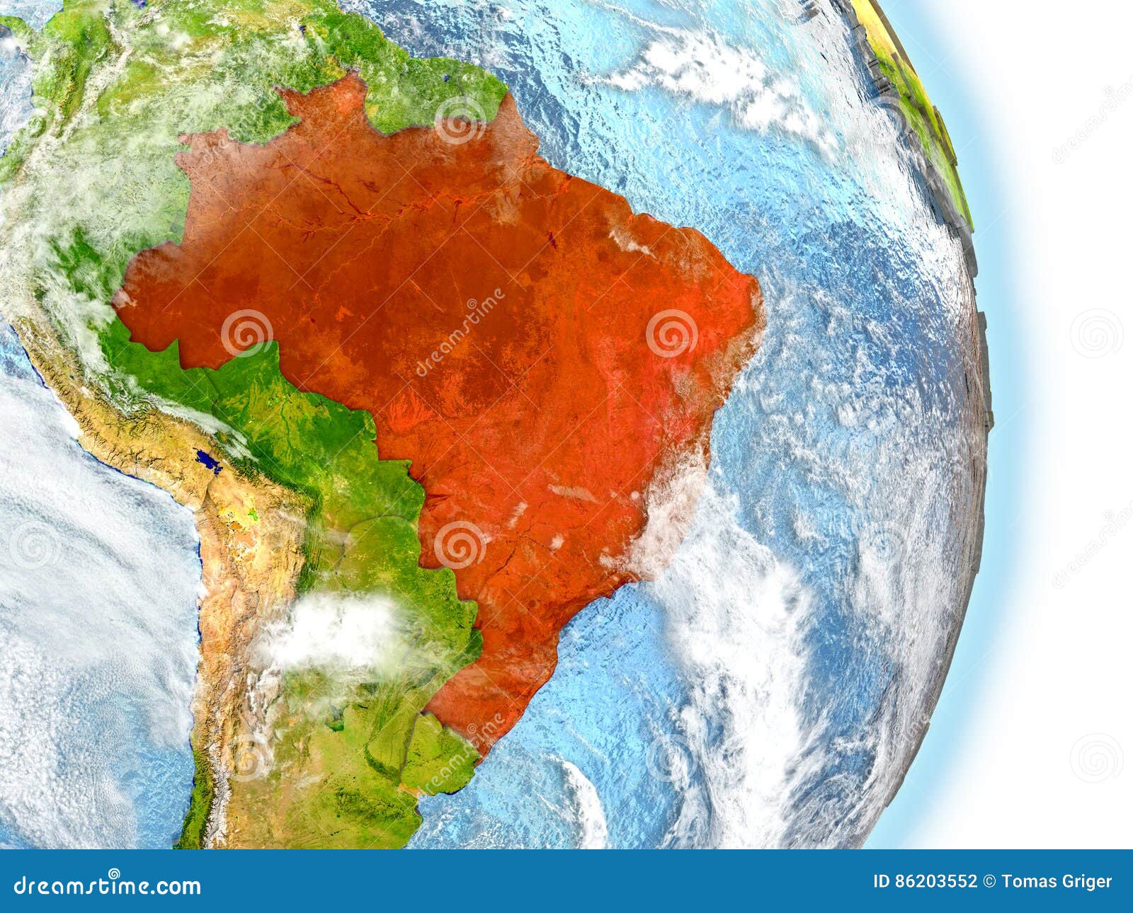 Brazil in red on Earth stock illustration. Illustration of astronomy ...
