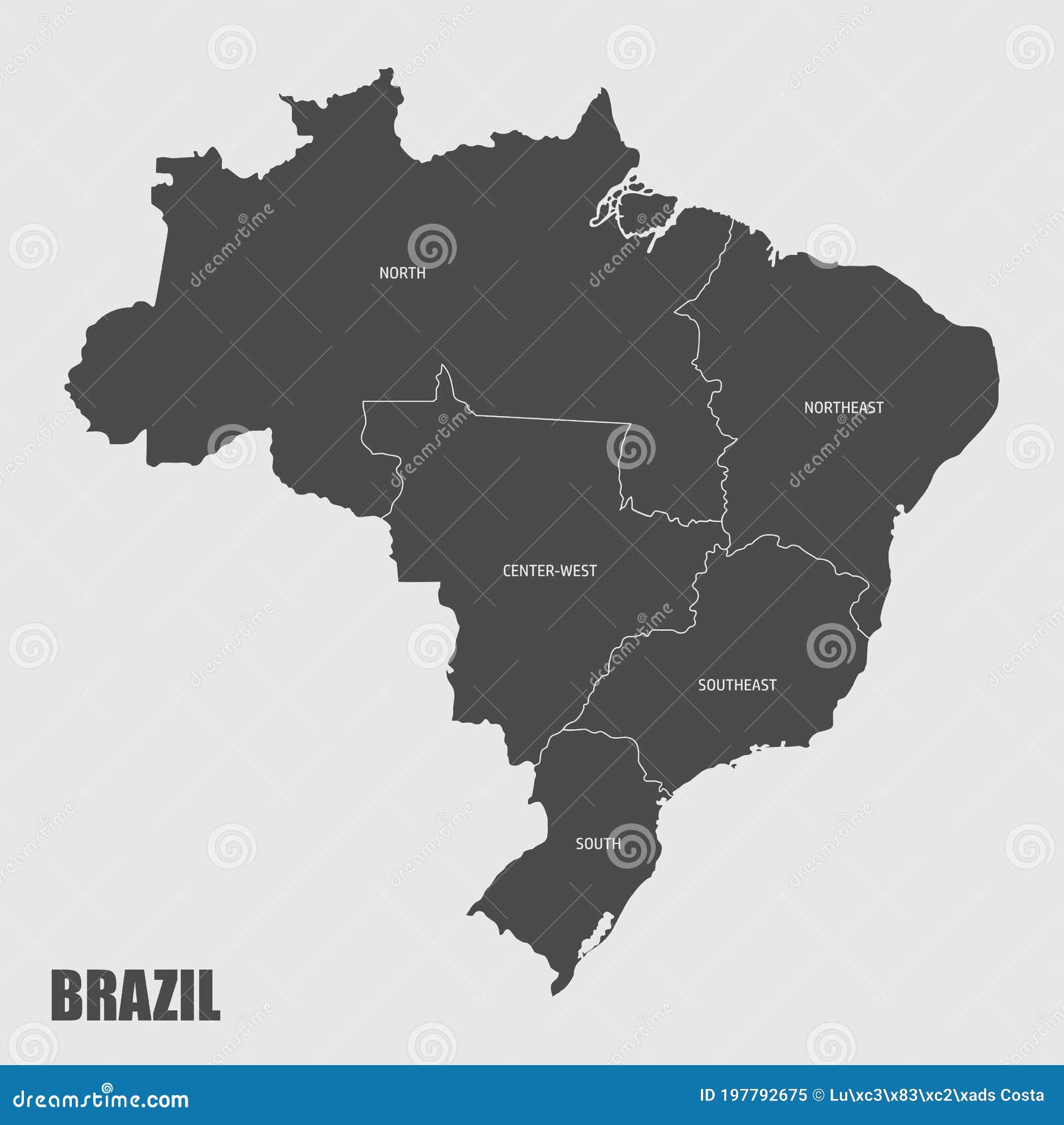 Brazil regions map stock illustration. Illustration of area - 197792675