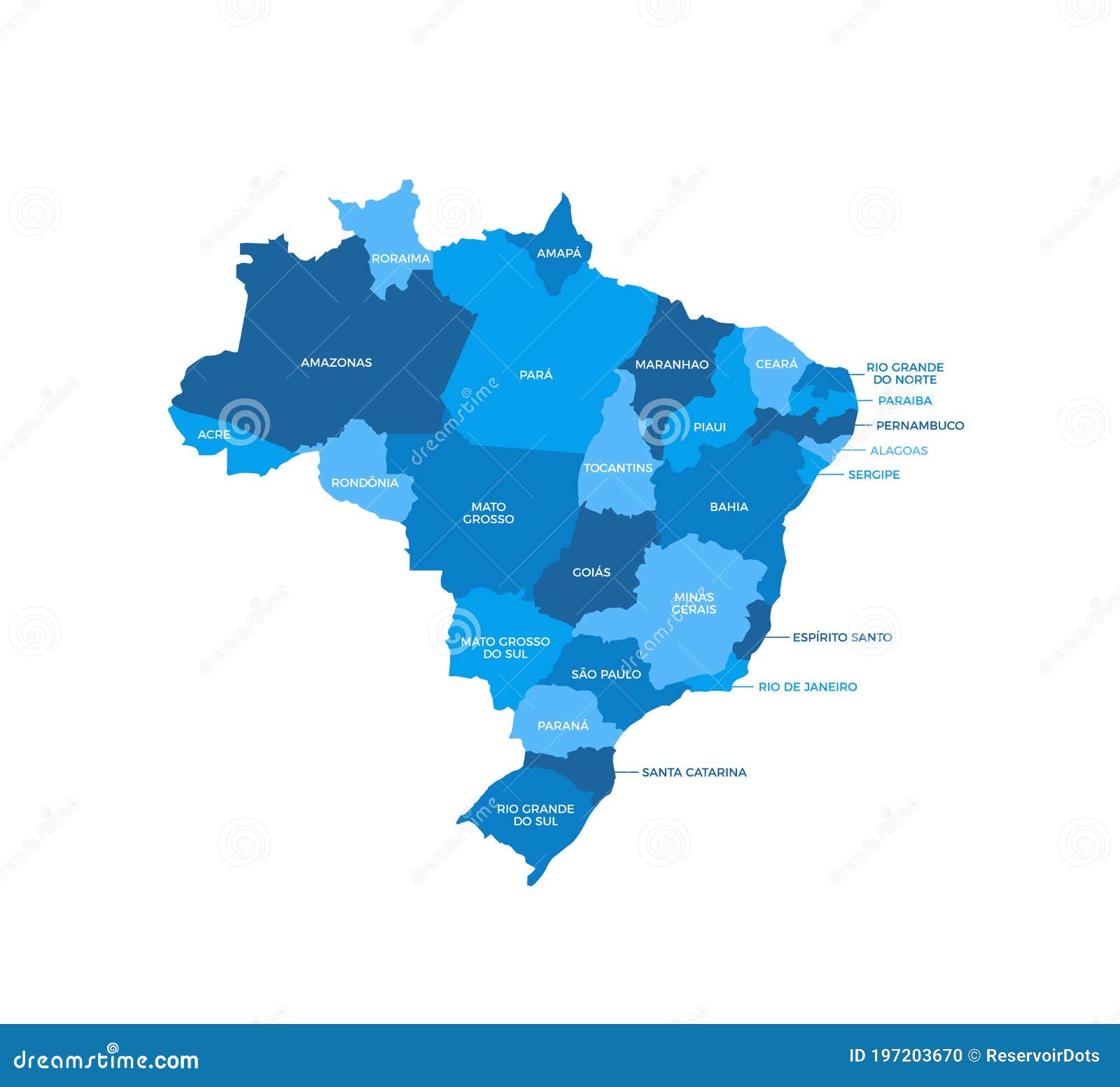 Brazil Regions Map stock vector. Illustration of silhouette - 197203670