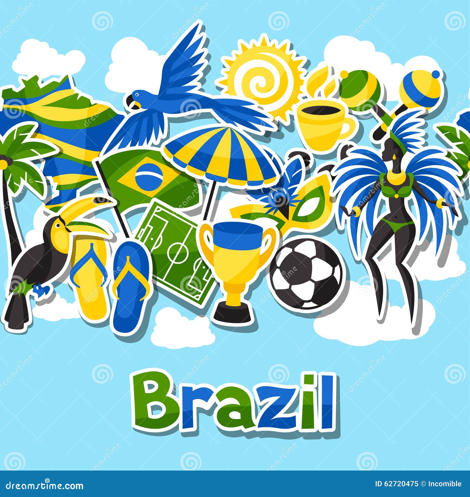 Brazil Seamless Pattern with Sticker Objects and Stock Vector ...