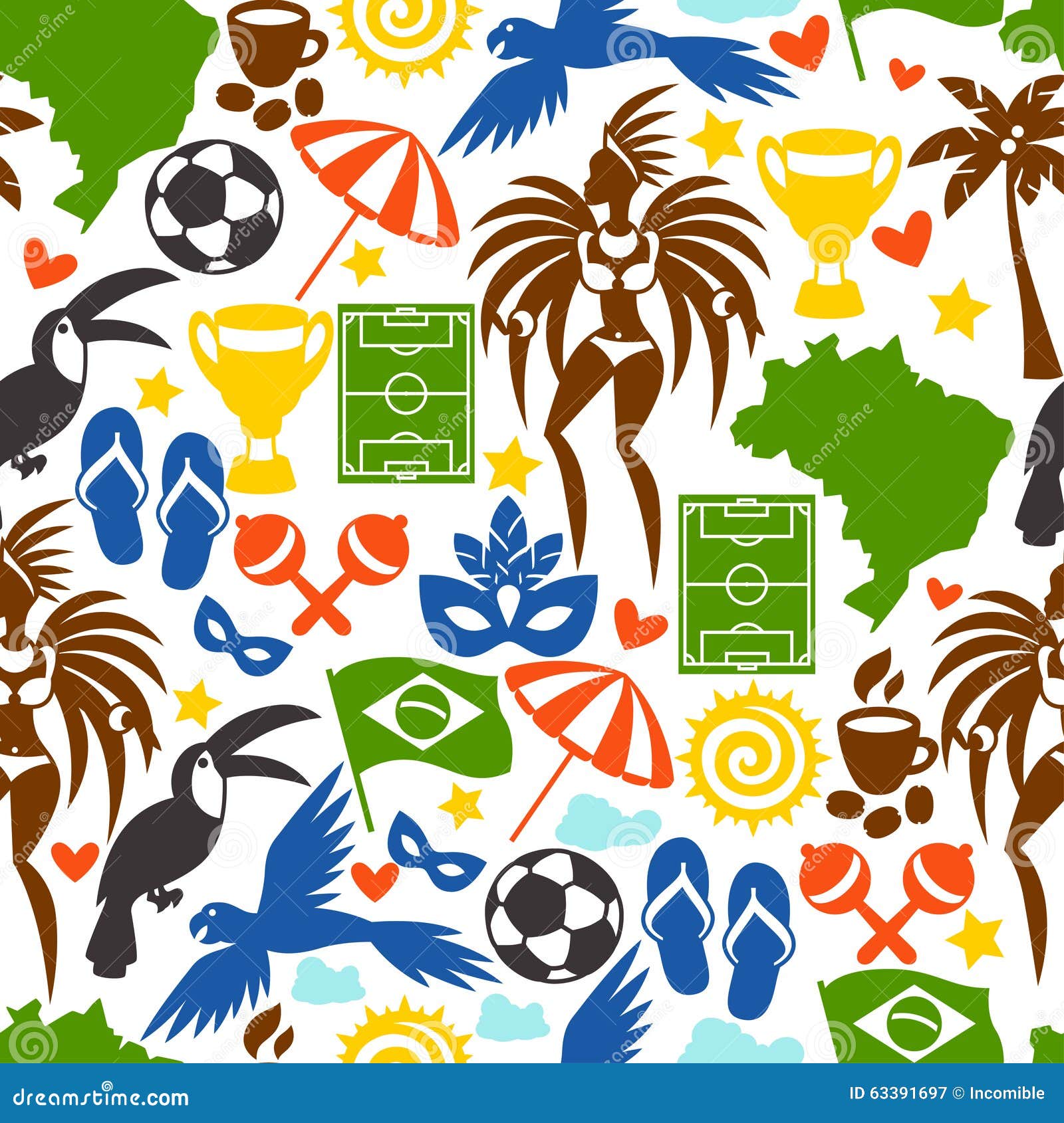 Brazil Seamless Pattern with Stylized Objects and Stock Vector ...