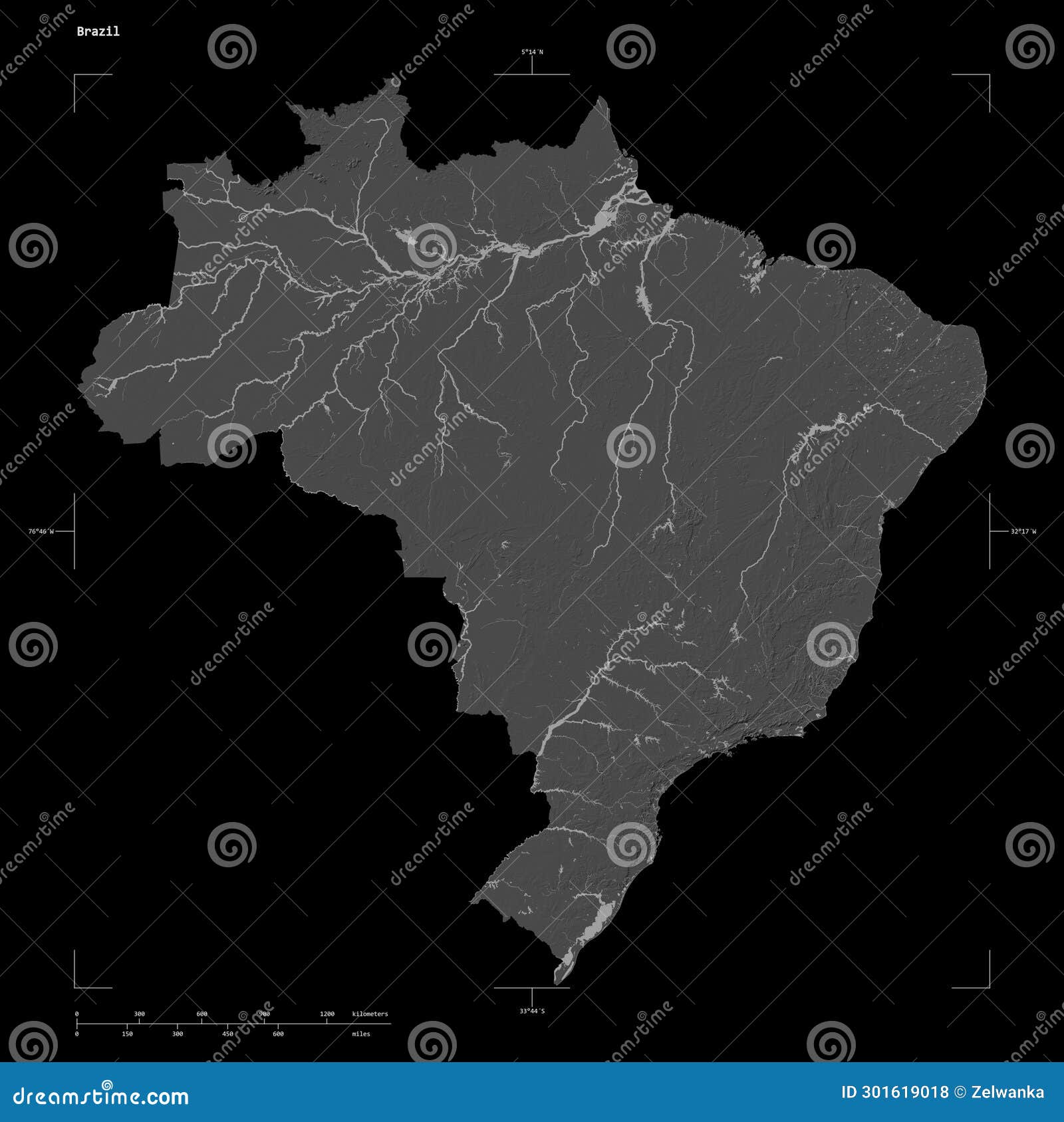 Brazil Shape on Black. Bilevel Stock Illustration - Illustration of ...
