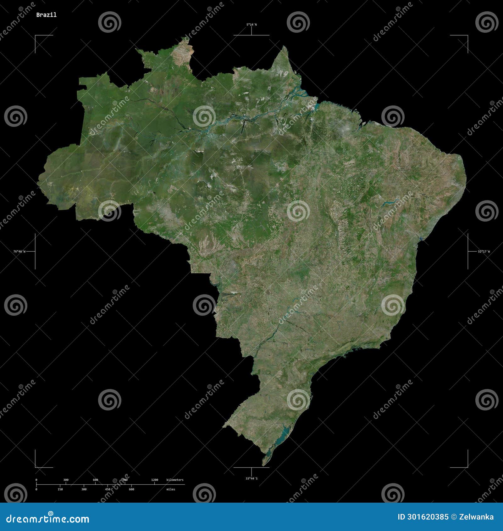Brazil Shape on Black. High-res Satellite Stock Illustration ...