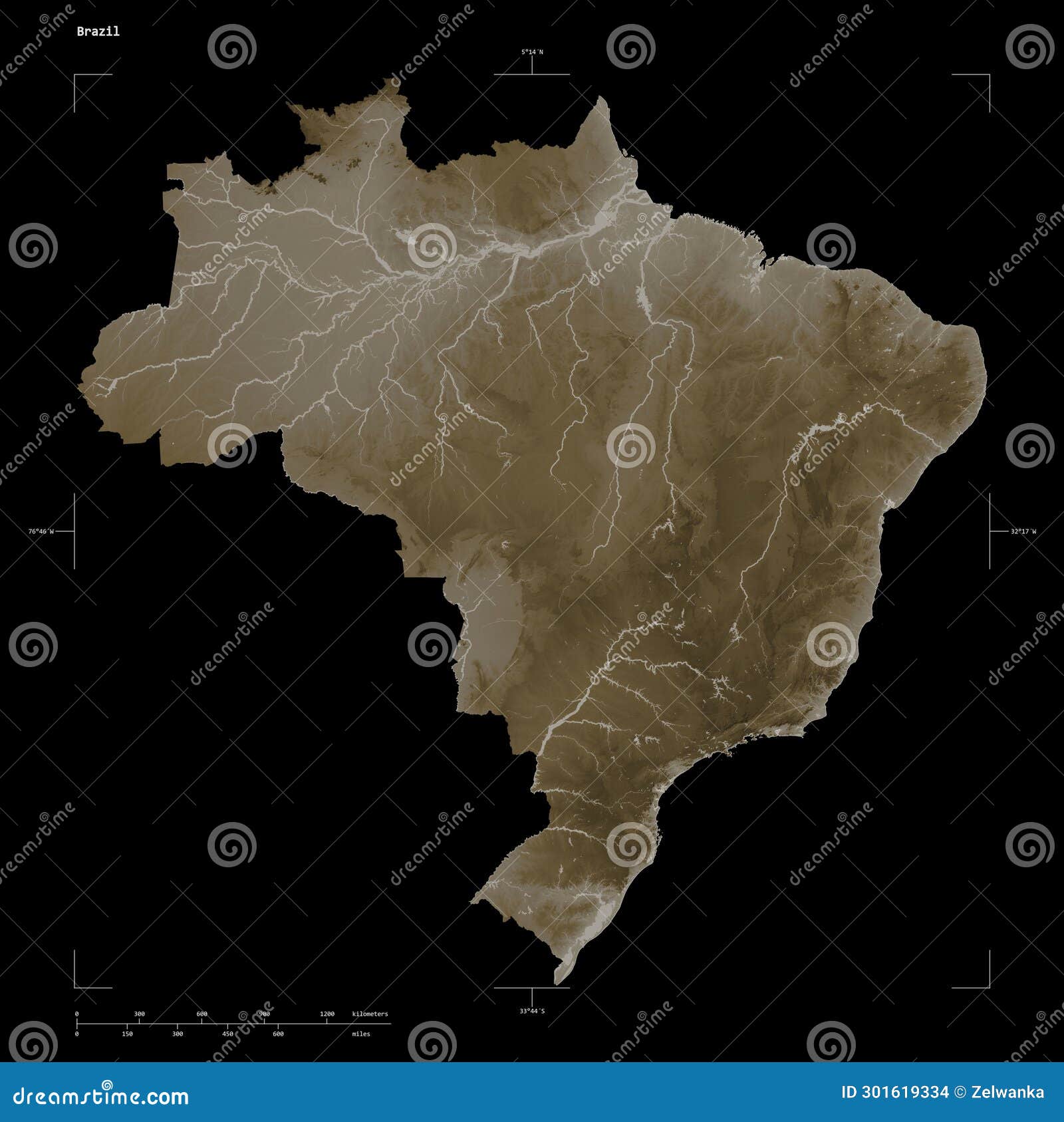 Brazil Shape on Black. Sepia Stock Illustration - Illustration of ...
